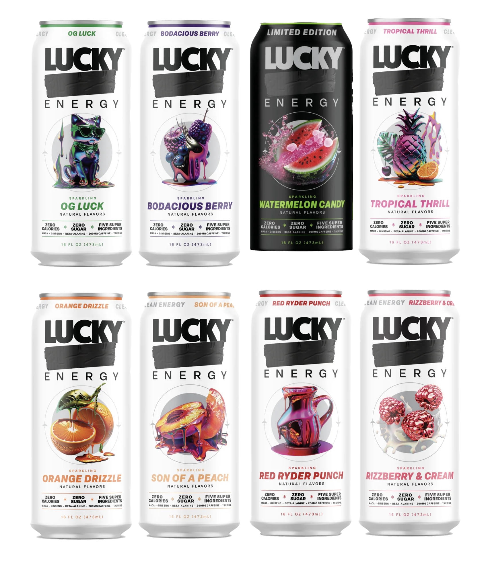 Lucky Energy Sugar Free Energy Drinks 16 fl oz Cans Son 8 Pack Variety ...