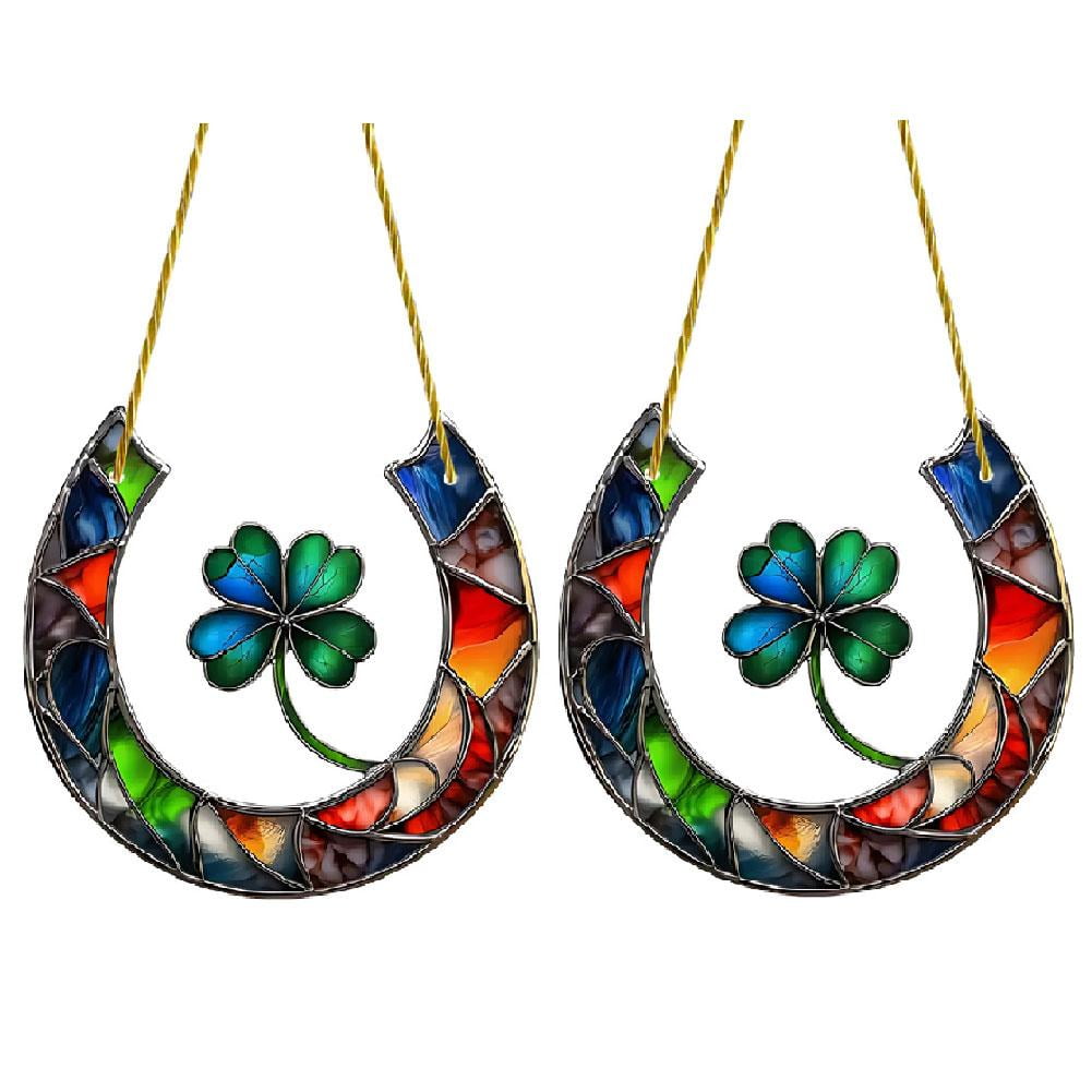 Lucky Four-Leaf Clover & Horseshoe Sun Catcher, Acrylic Four-Leaf ...
