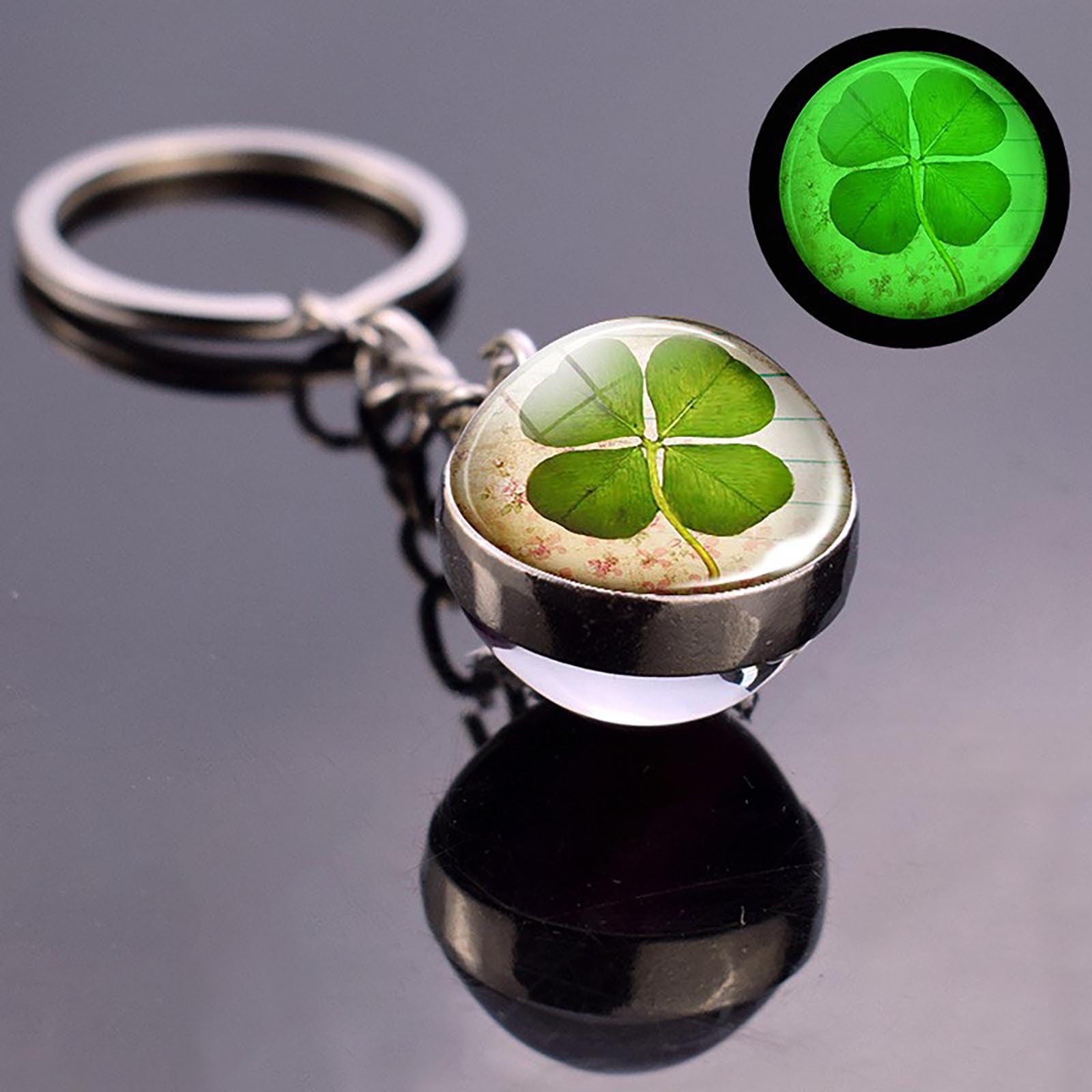 Lucky Four Leaf Clover Keychain Green, Double Sided Glass Ball ...