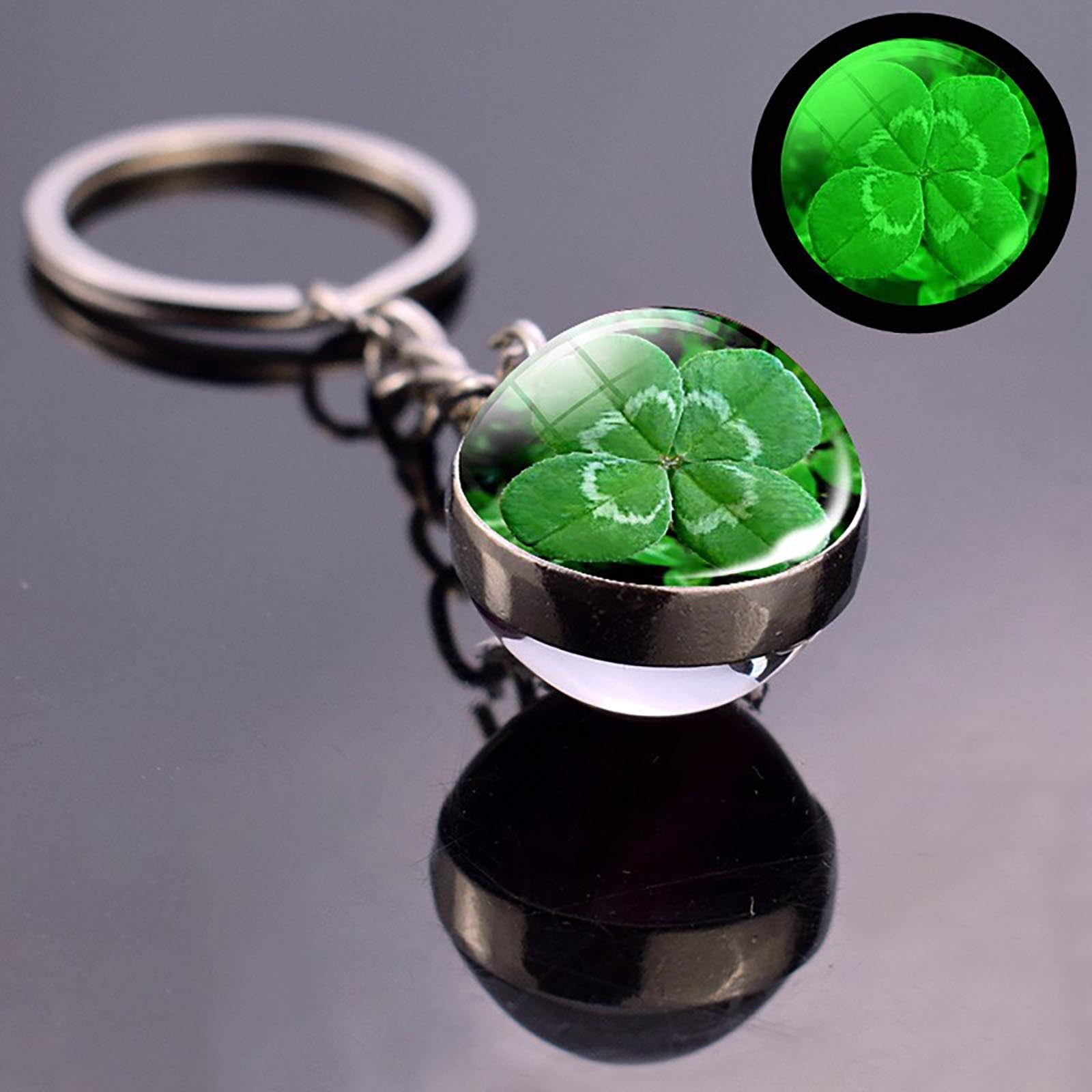 Lucky Four Leaf Clover Keychain Green, Double Sided Glass Ball ...