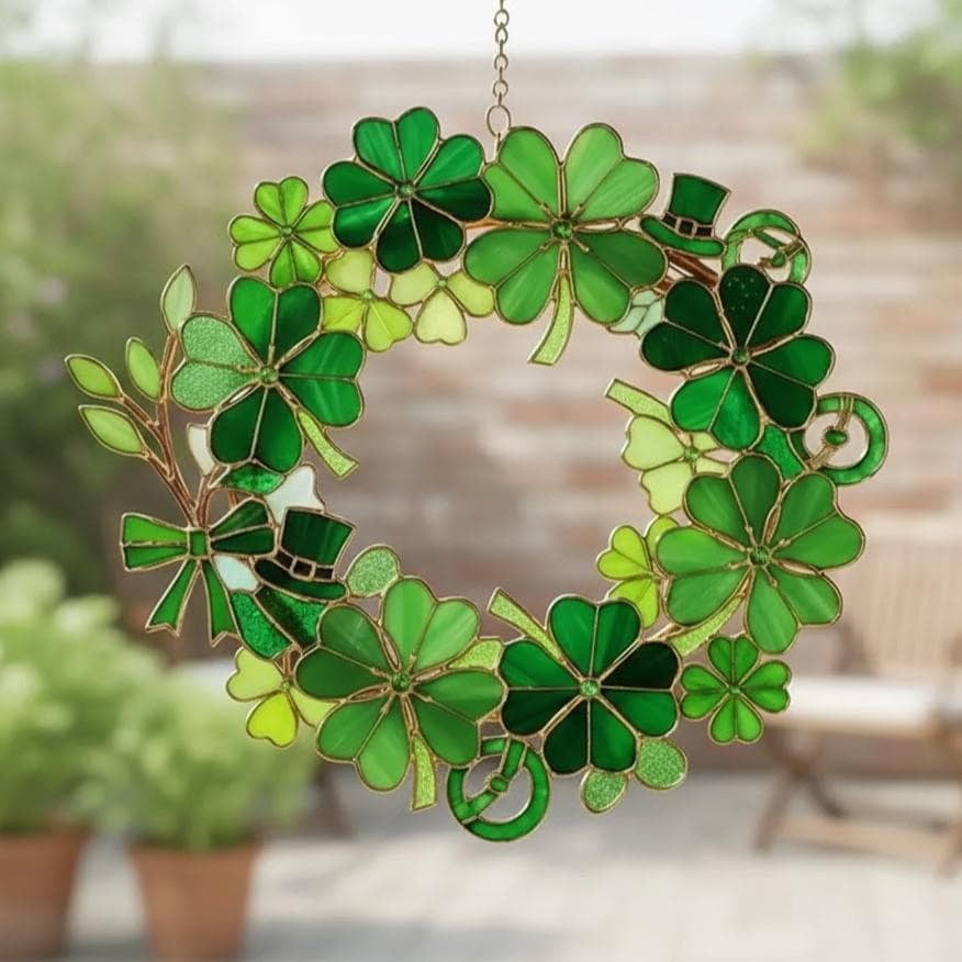 Lucky Four Leaf Shamrock Acrylic Suncatcher Clover Wreath Window ...