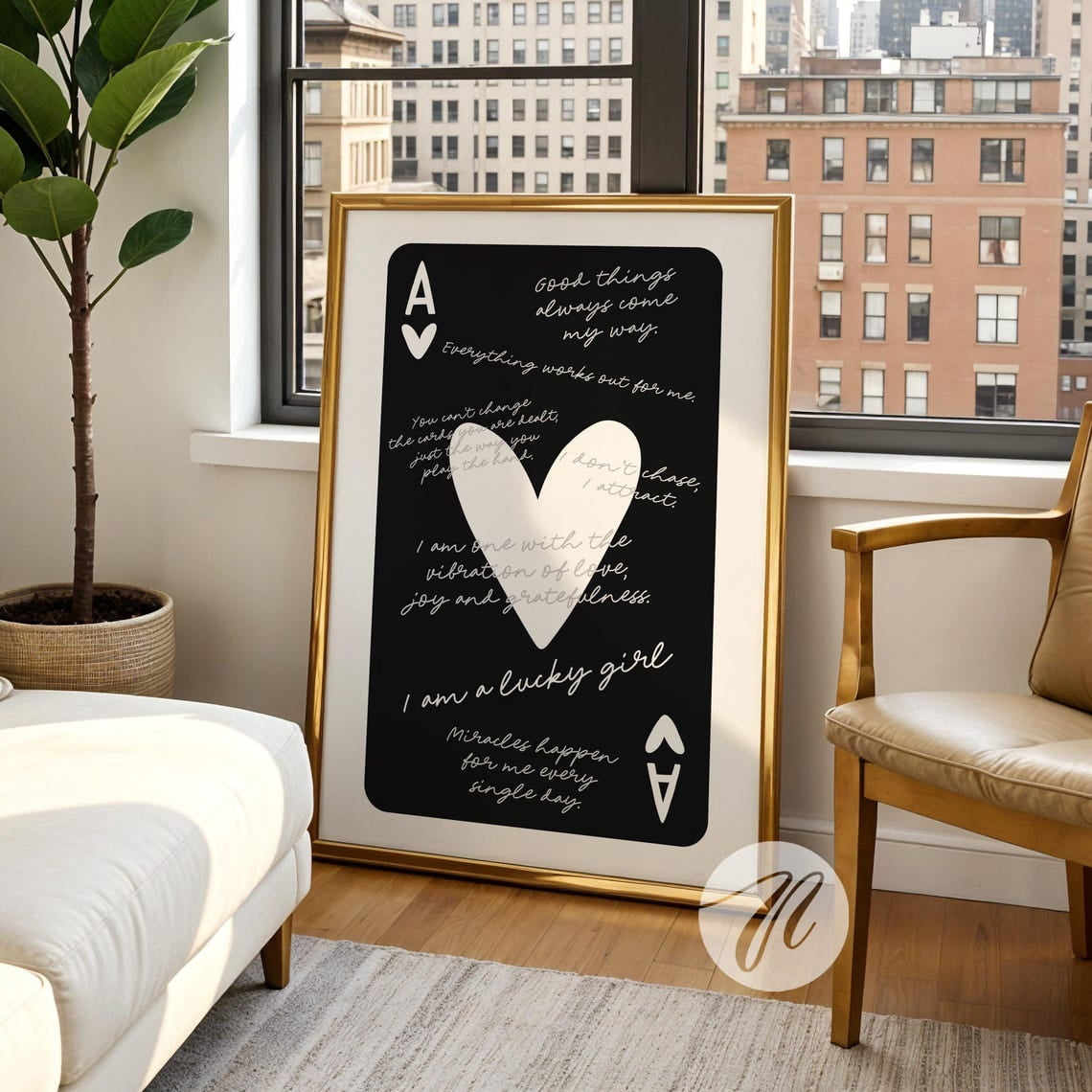 Lucky Girl Affirmation Playing Card Wall Art, Unframed Canvas Size 8x12 ...