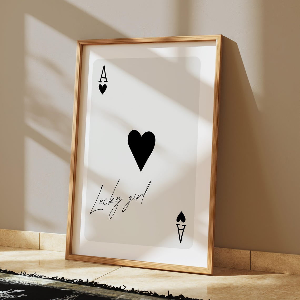 Lucky Girl Print Black Trendy Wall Art Playing Ace Card Preppy Poster ...