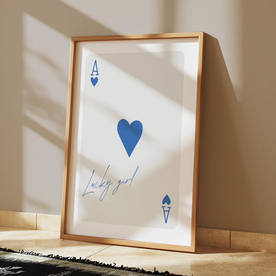 Lucky Girl Print Blue Trendy Wall Art Playing Ace Card Preppy Poster ...