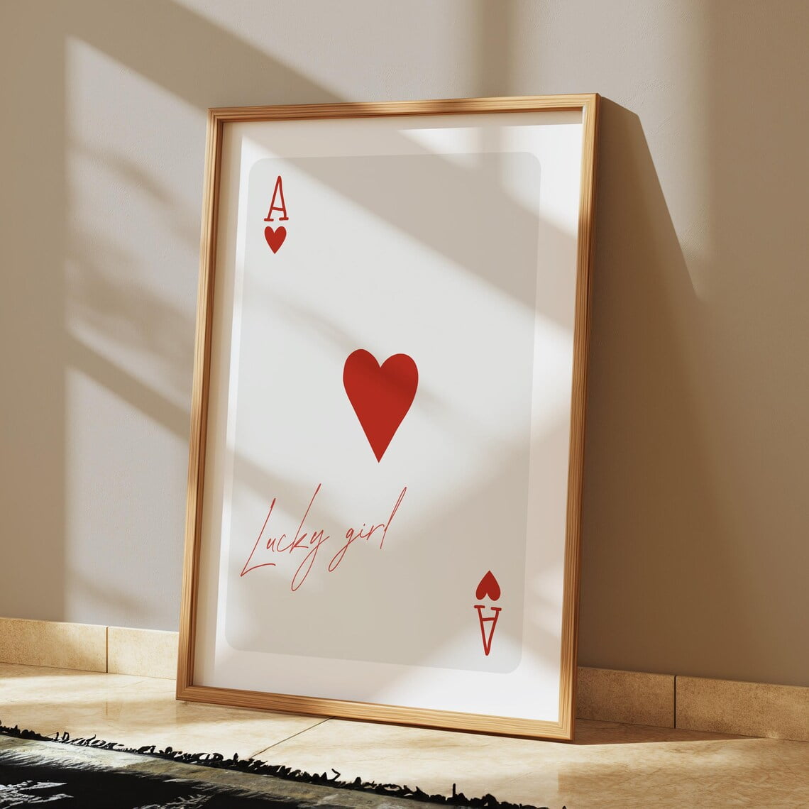 Lucky Girl Print Red Trendy Wall Art Playing Ace Card Preppy Poster ...