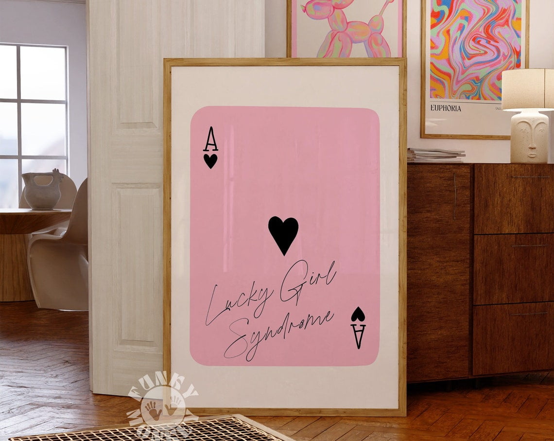 Lucky Girl Syndrome Print, Trendy Retro Playing Card Poster, Preppy ...