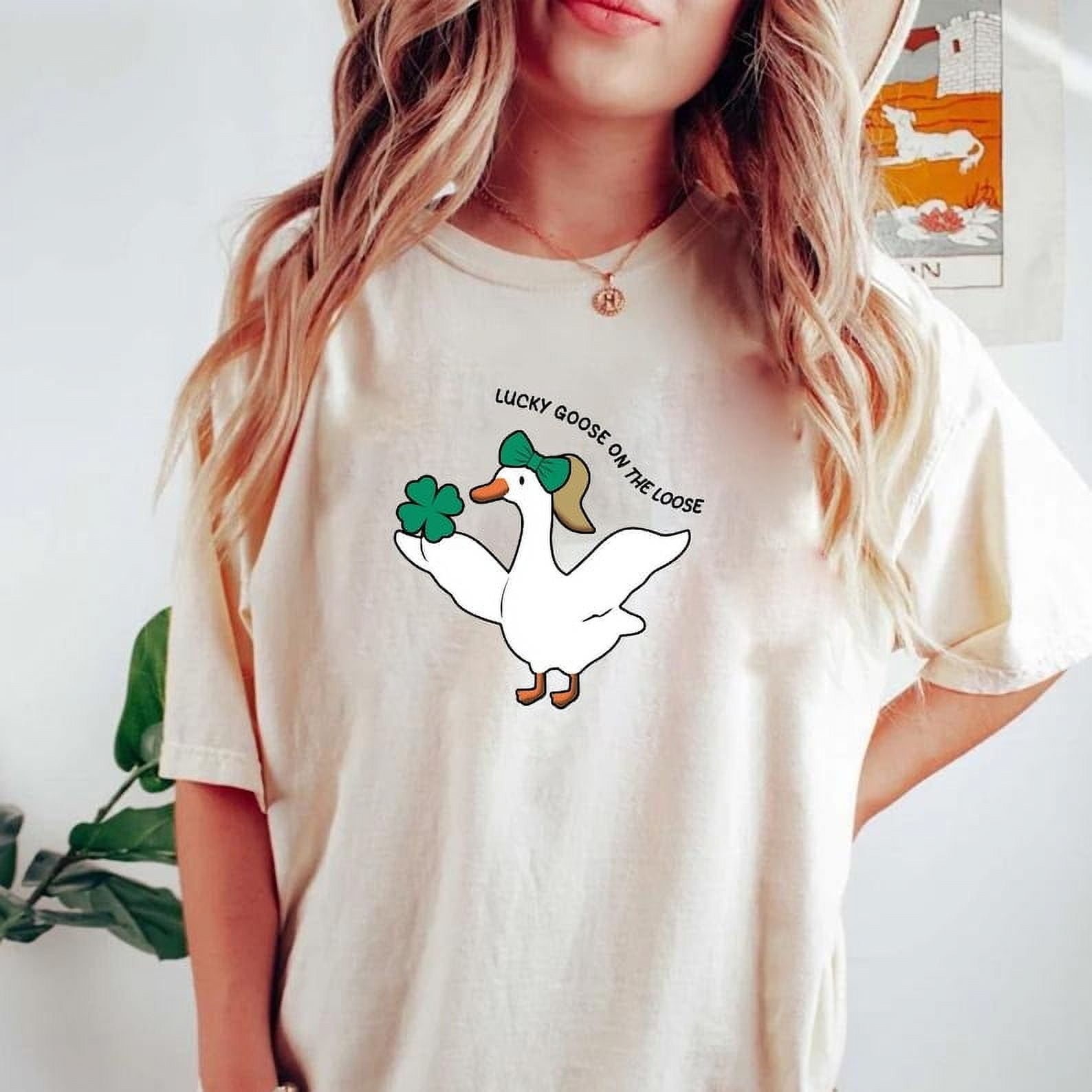 Lucky Goose On The Loose Shirt, Shamrock Shirt, Four Leaf Clover Cute ...