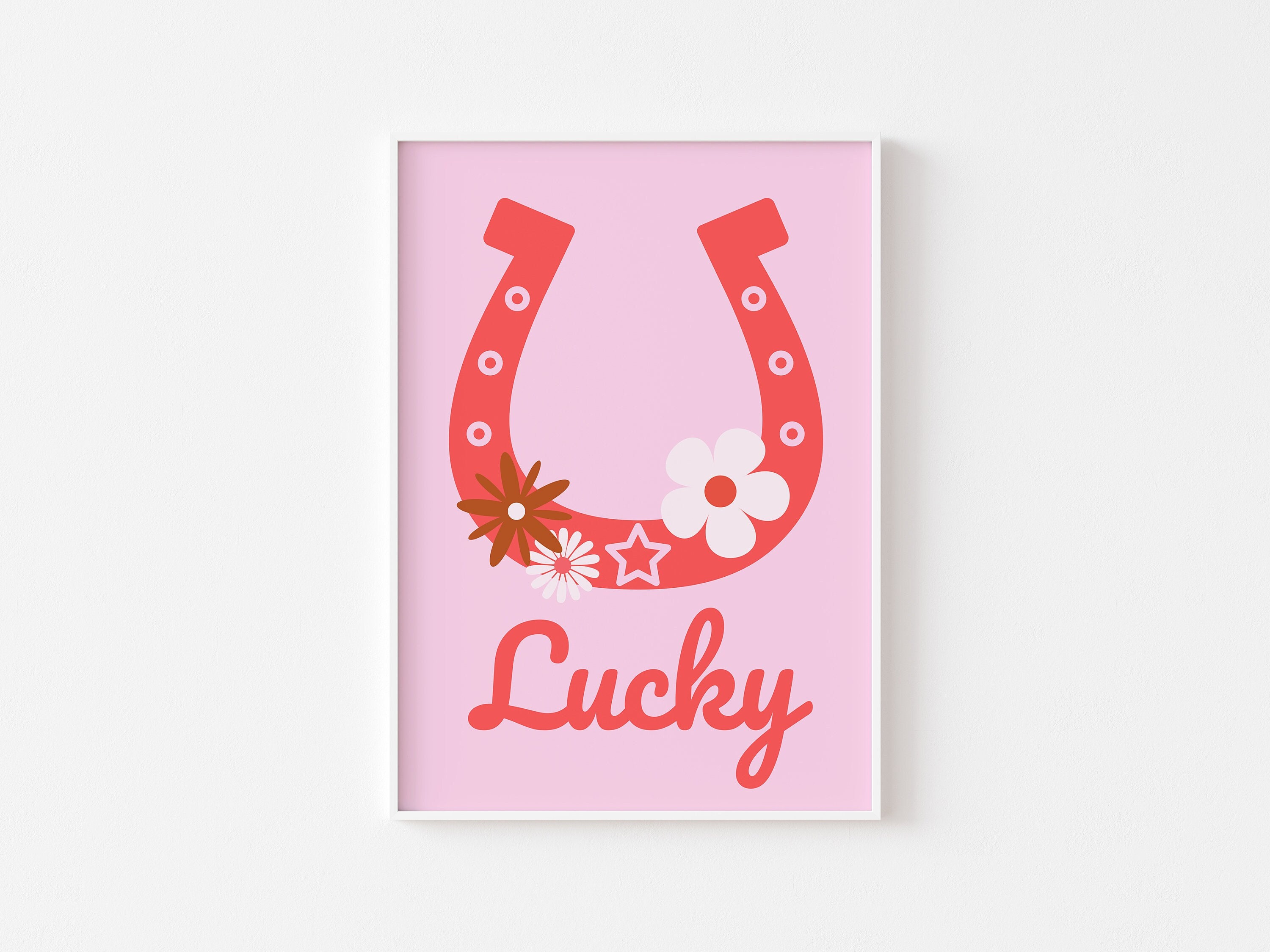 Lucky Horseshoe Aesthetic Print , Western Preppy Aesthetic, Pink Red ...
