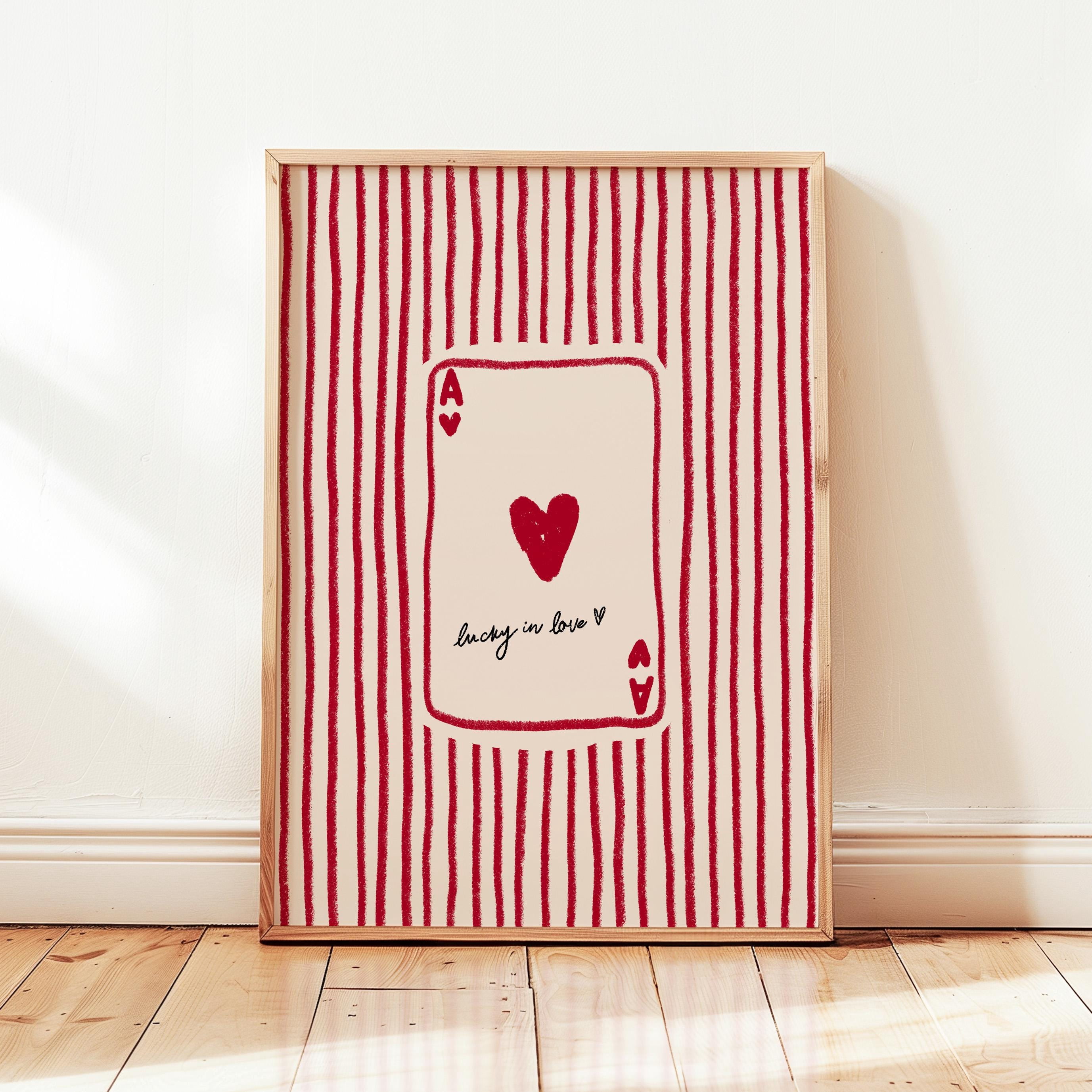 Lucky In Love Print Ace Of Hearts Poster Minimalist Couple Anniversary ...