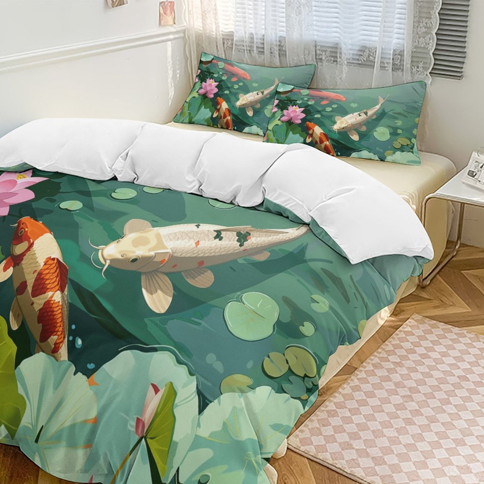Lucky Koi Fish Lotus Leaf 3D Duvet Cover Set Quilt Cover Theme of Kid ...