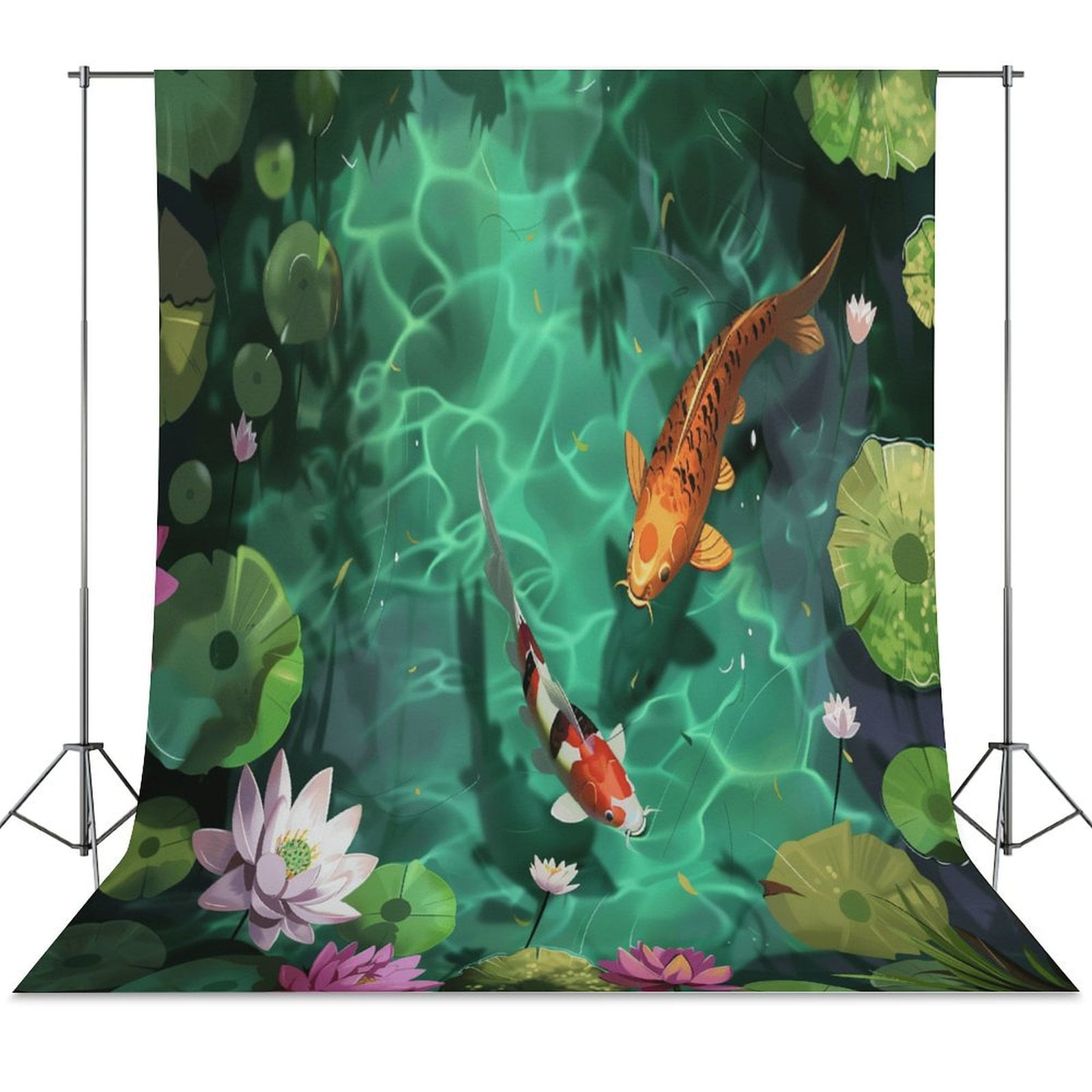 Lucky Koi Fish Lotus Leaf Backdrop Background for Photography Photo Booth Backdrop for ...