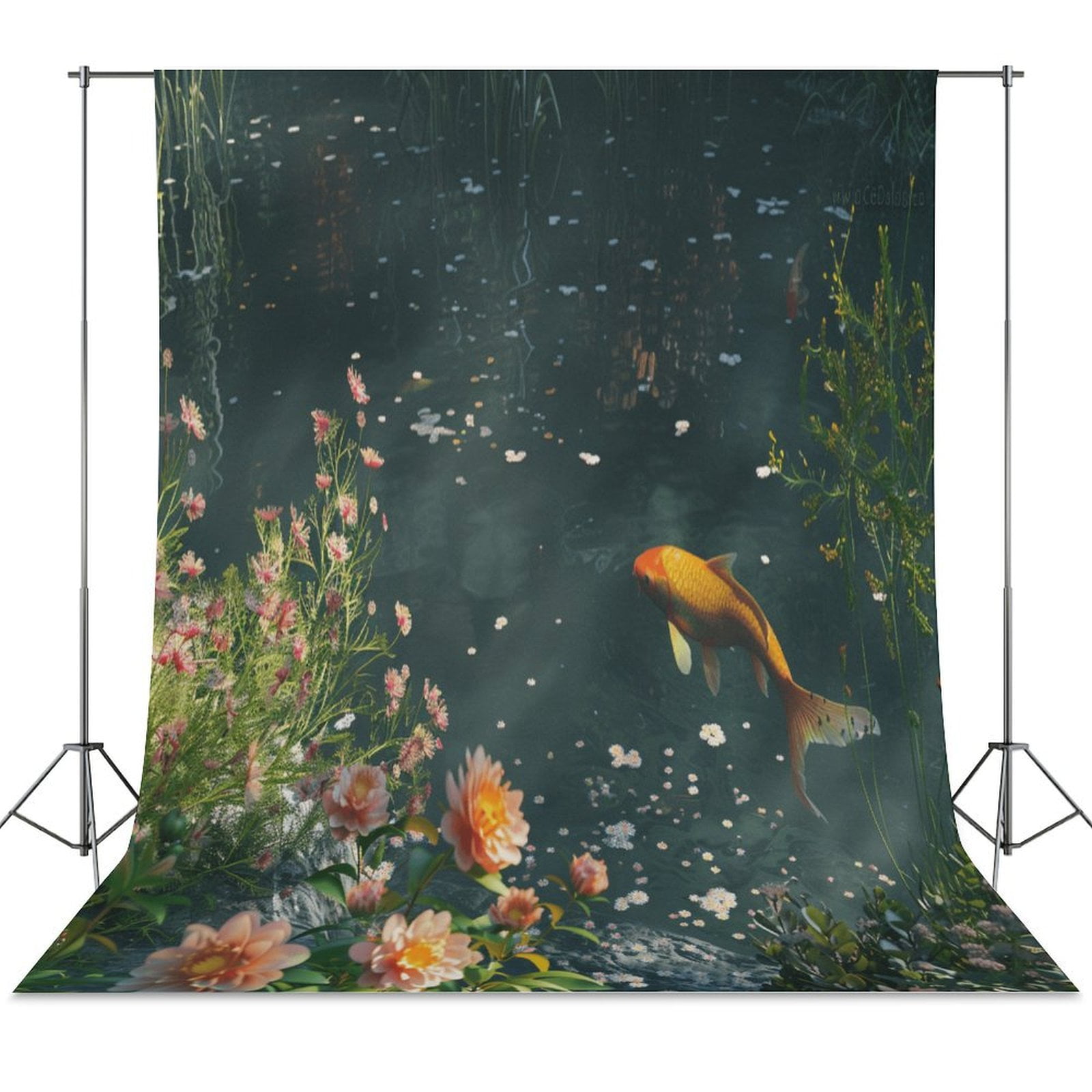 Lucky Koi Fish Lotus Leaf Backdrop Background for Photography Photo Booth Backdrop for ...