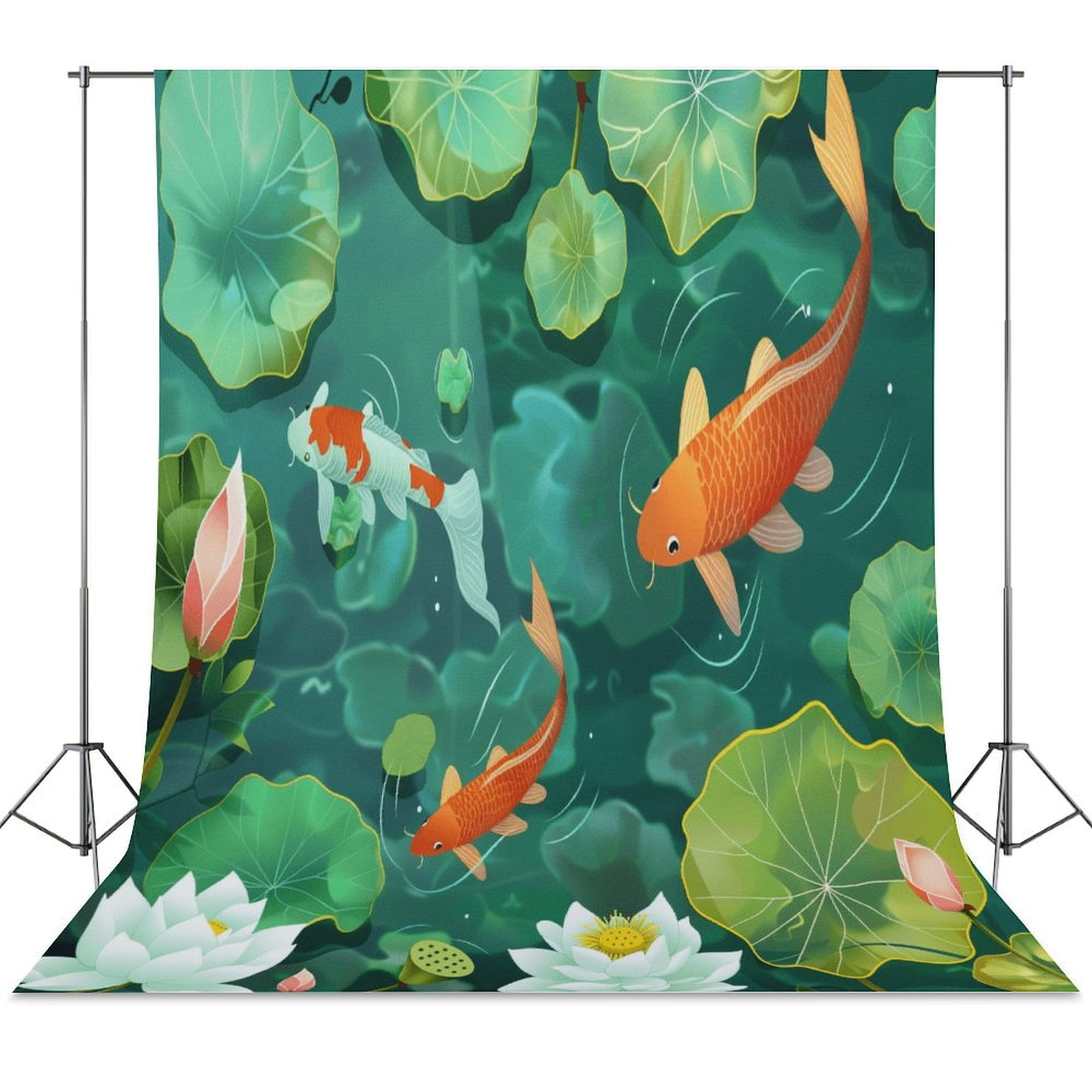 Lucky Koi Fish Lotus Leaf Backdrop Background for Photography Photo Booth Backdrop for ...