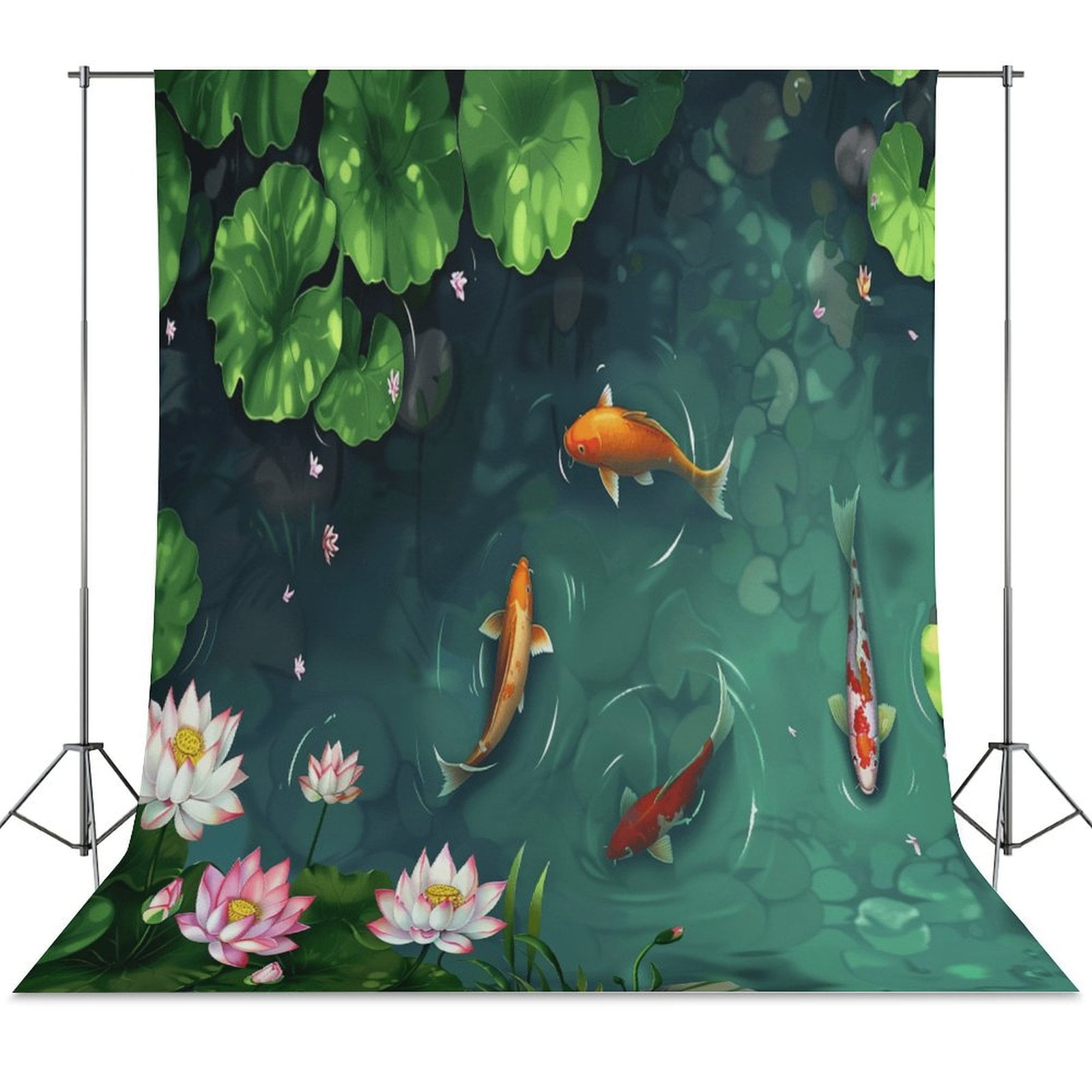 Lucky Koi Fish Lotus Leaf Backdrop Background for Photography Photo Booth Backdrop for ...