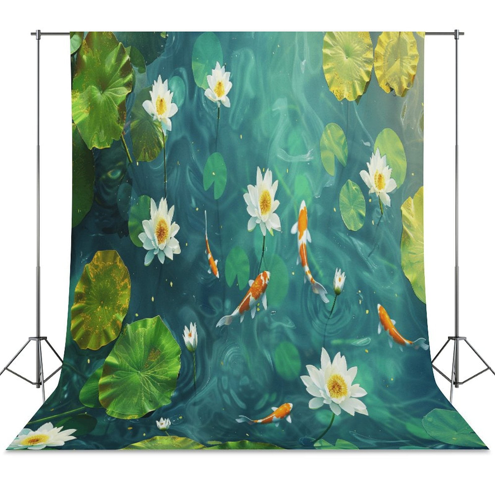 Lucky Koi Fish Lotus Leaf Backdrop Background for Photography Photo Booth Backdrop for ...
