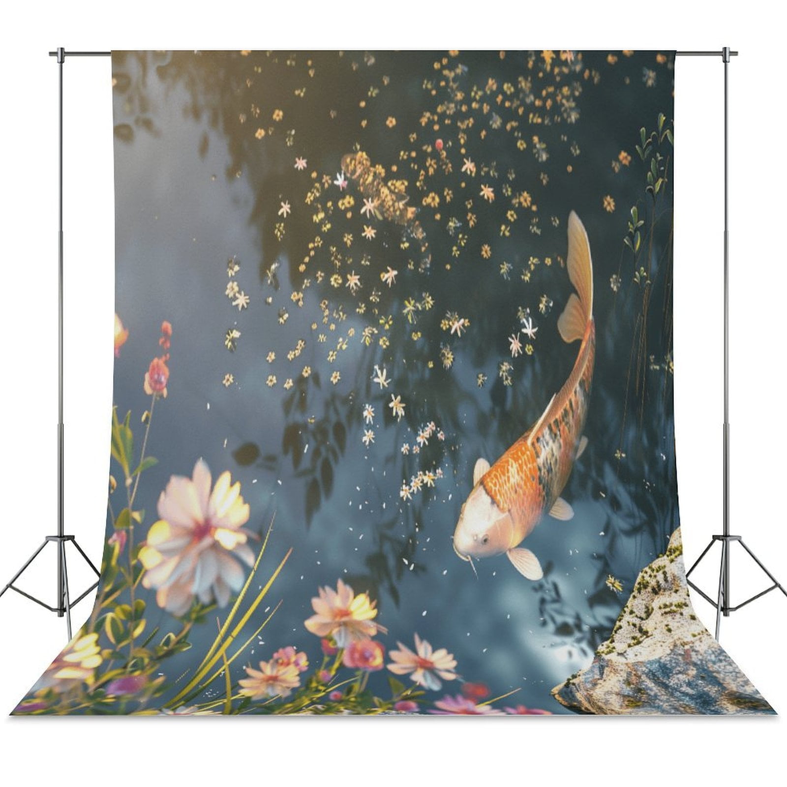 Lucky Koi Fish Lotus Leaf Backdrop Background for Photography Photo Booth Backdrop for ...