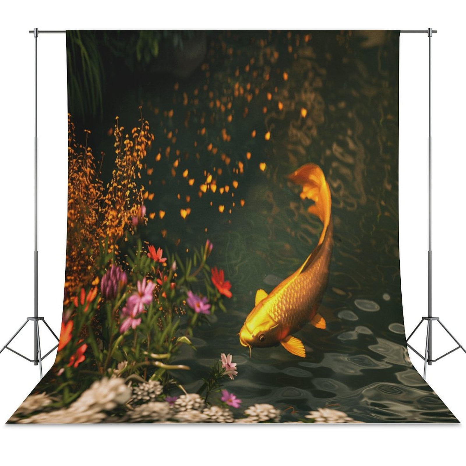 Lucky Koi Fish Lotus Leaf Backdrop Background for Photography Photo Booth Backdrop for ...
