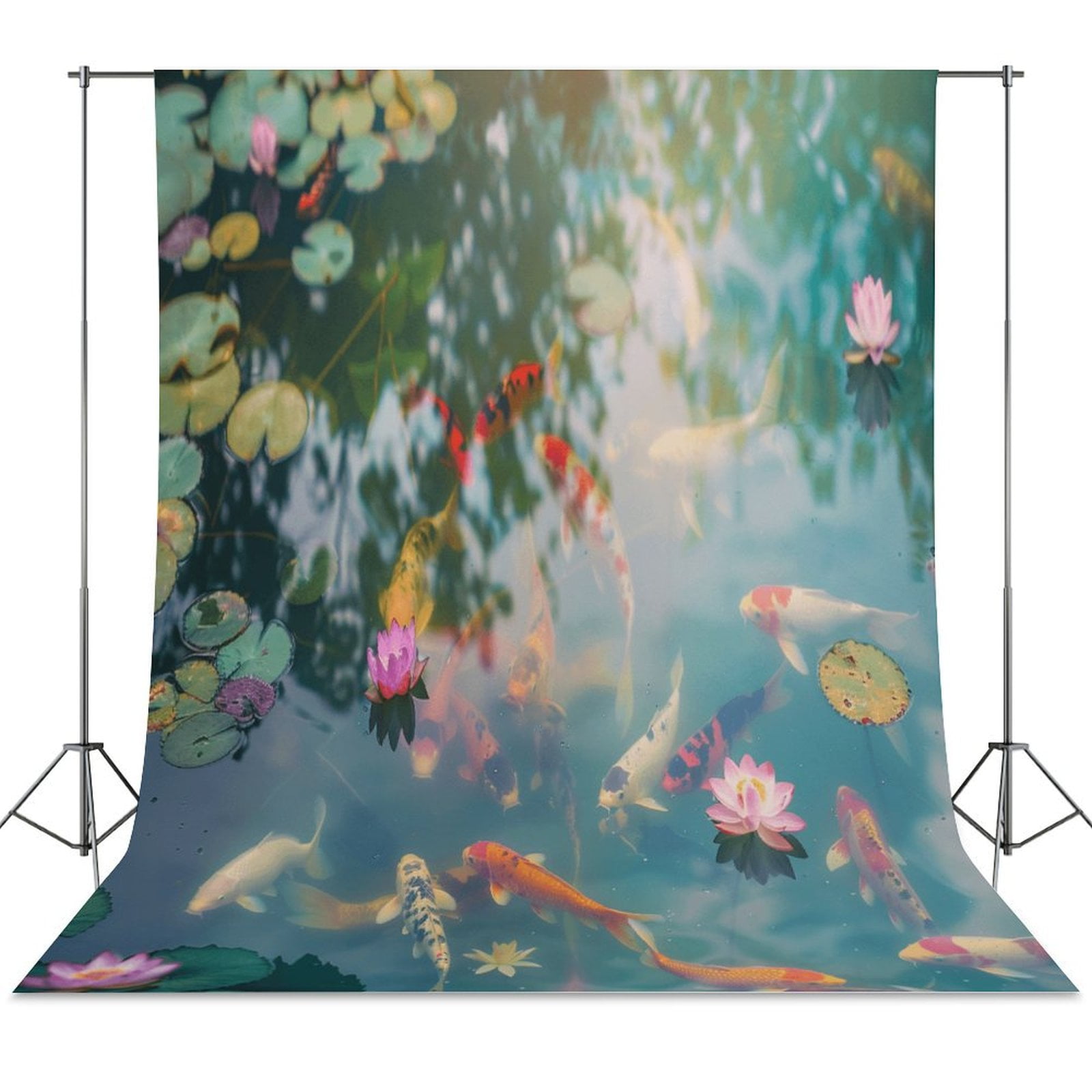 Lucky Koi Fish Lotus Leaf Backdrop Background for Photography Photo Booth Backdrop for ...