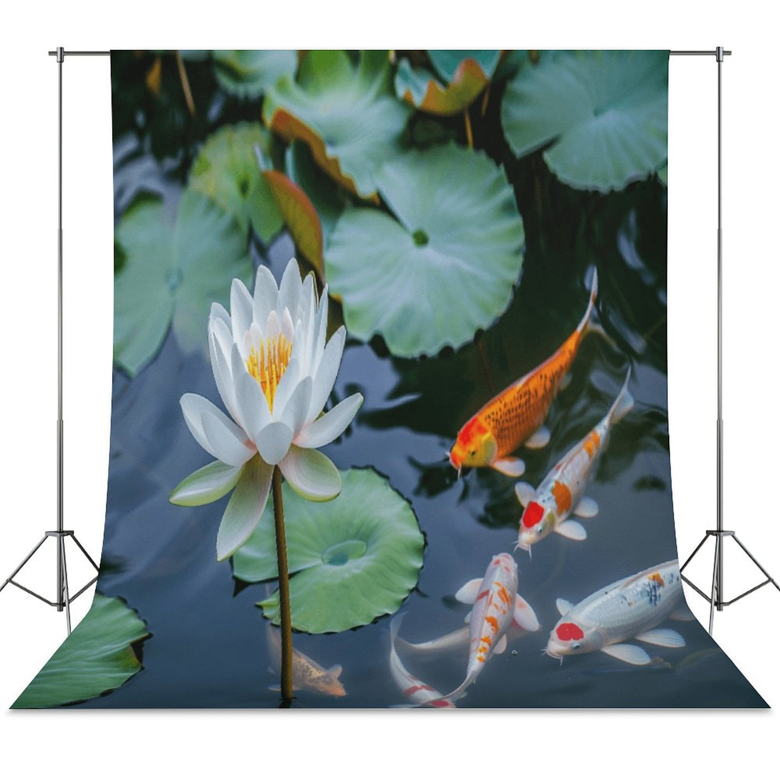Lucky Koi Fish Lotus Leaf Backdrop Background for Photography Photo Booth Backdrop for ...