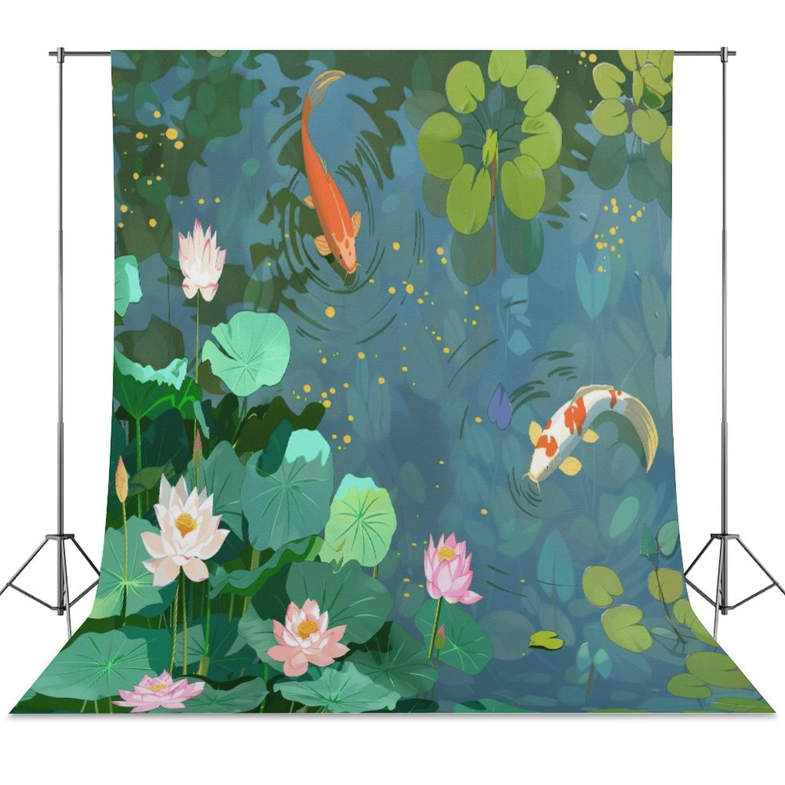 Lucky Koi Fish Lotus Leaf Backdrop Background for Photography Photo Booth Backdrop for ...