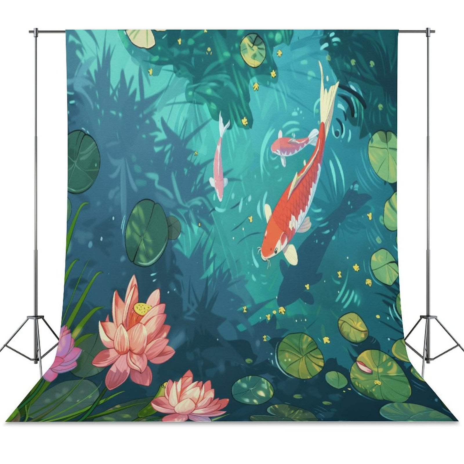 Lucky Koi Fish Lotus Leaf Backdrop Background for Photography Photo Booth Backdrop for ...