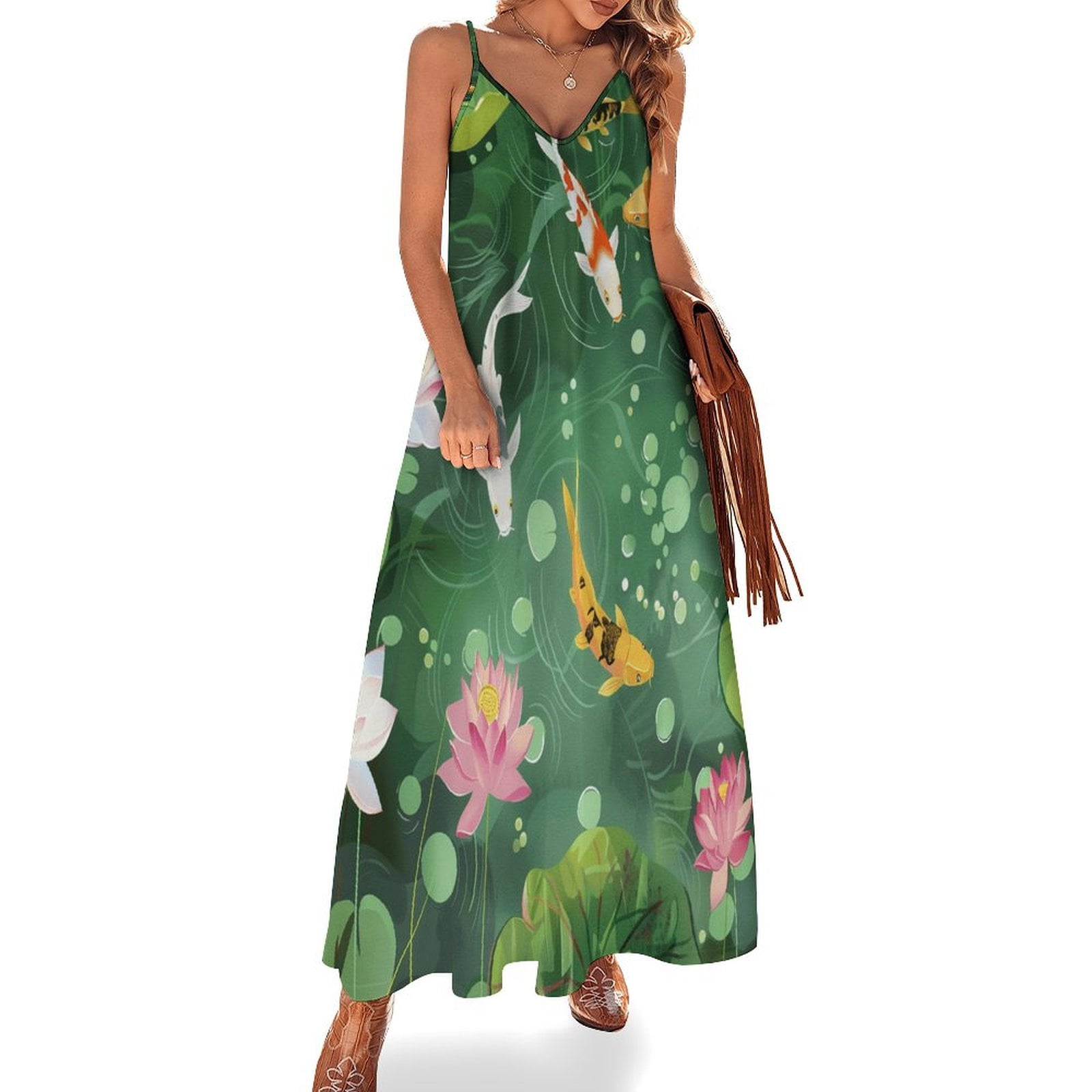 Lucky Koi Fish Lotus Leaf Fine Art Sleeveless Dress Summer Dress Woman ...
