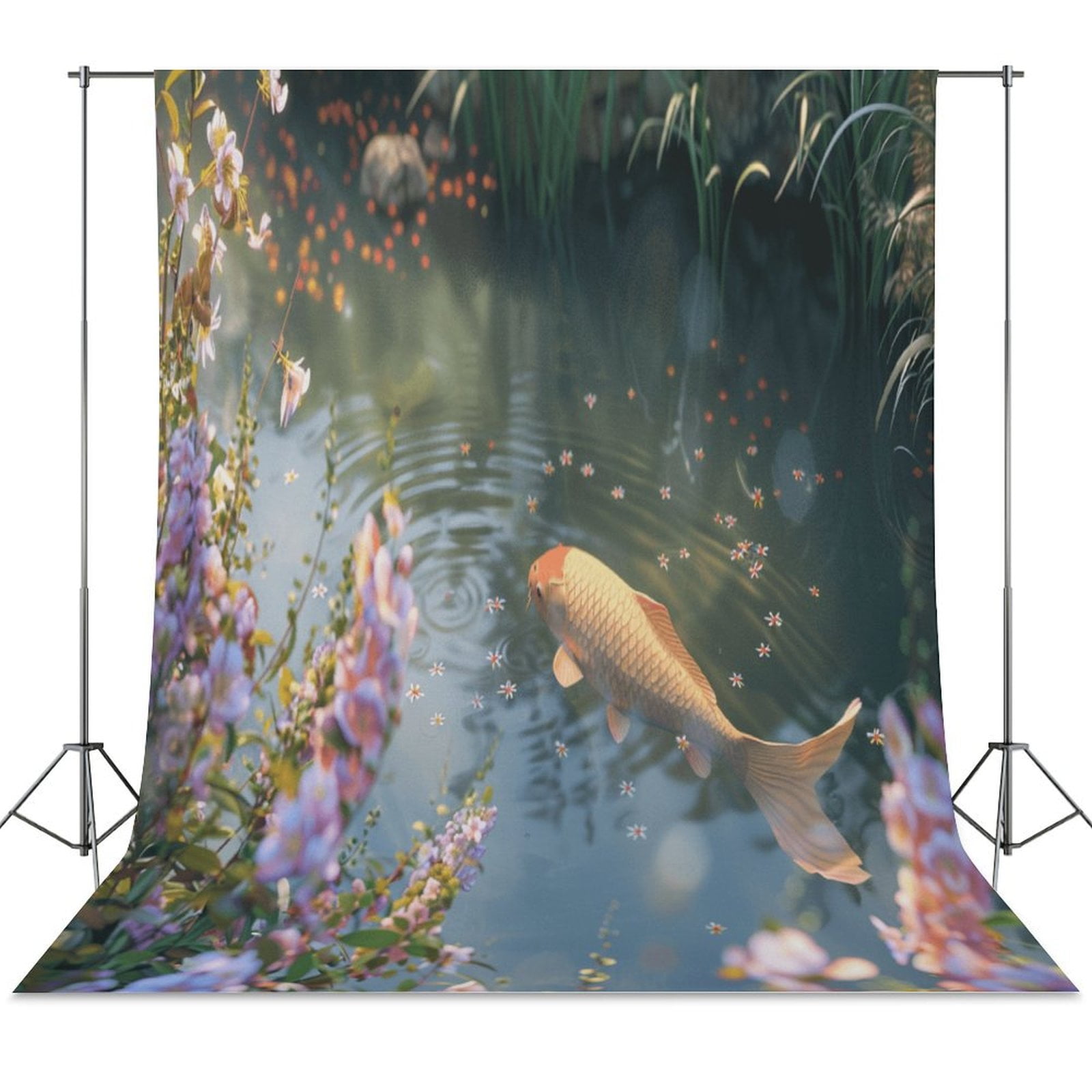 Lucky Koi Fish Lotus Leaf Spring Wall Backdrop Background Floral Backdrops 5x7FT - Walmart.com