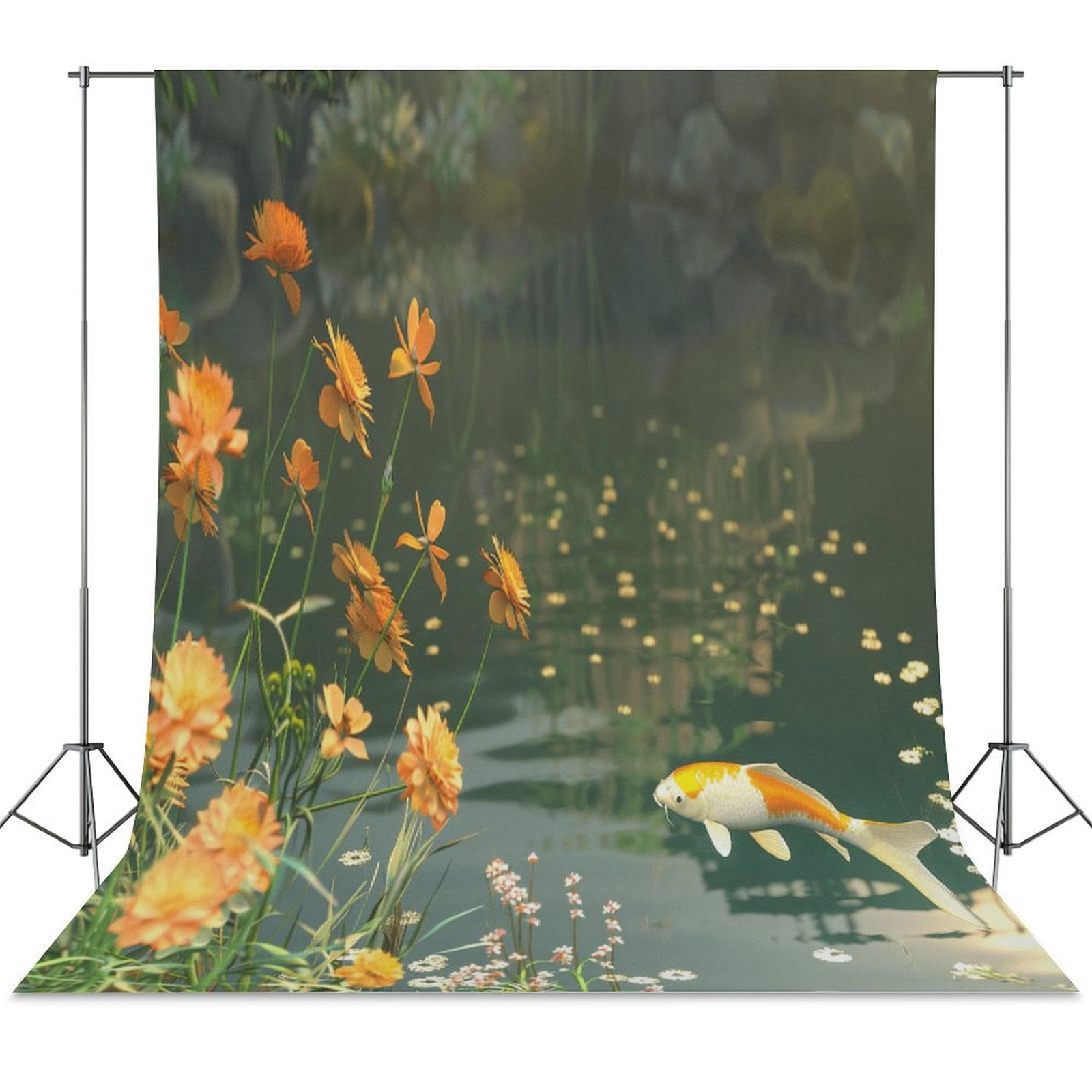 Lucky Koi Fish Lotus Leaf Spring Wall Backdrop Background Floral ...