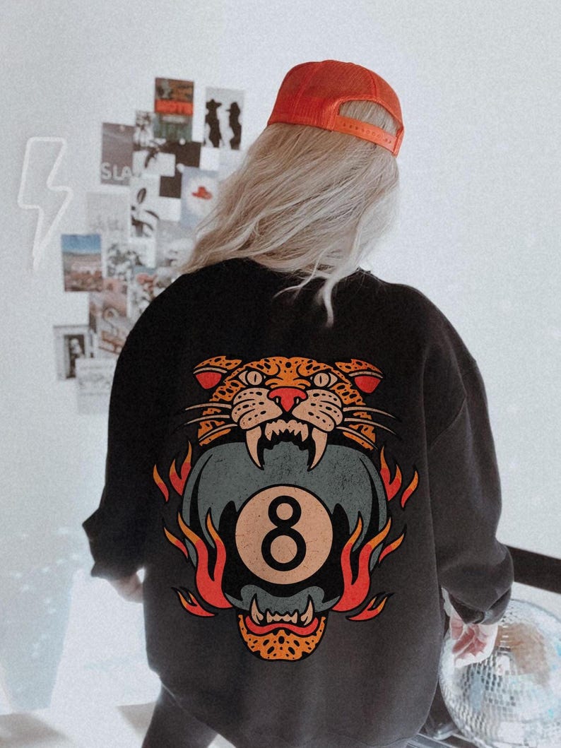 Lucky Leopard Sweatshirt Traditional Tattoo 8 Ball Shirt Grunge ...