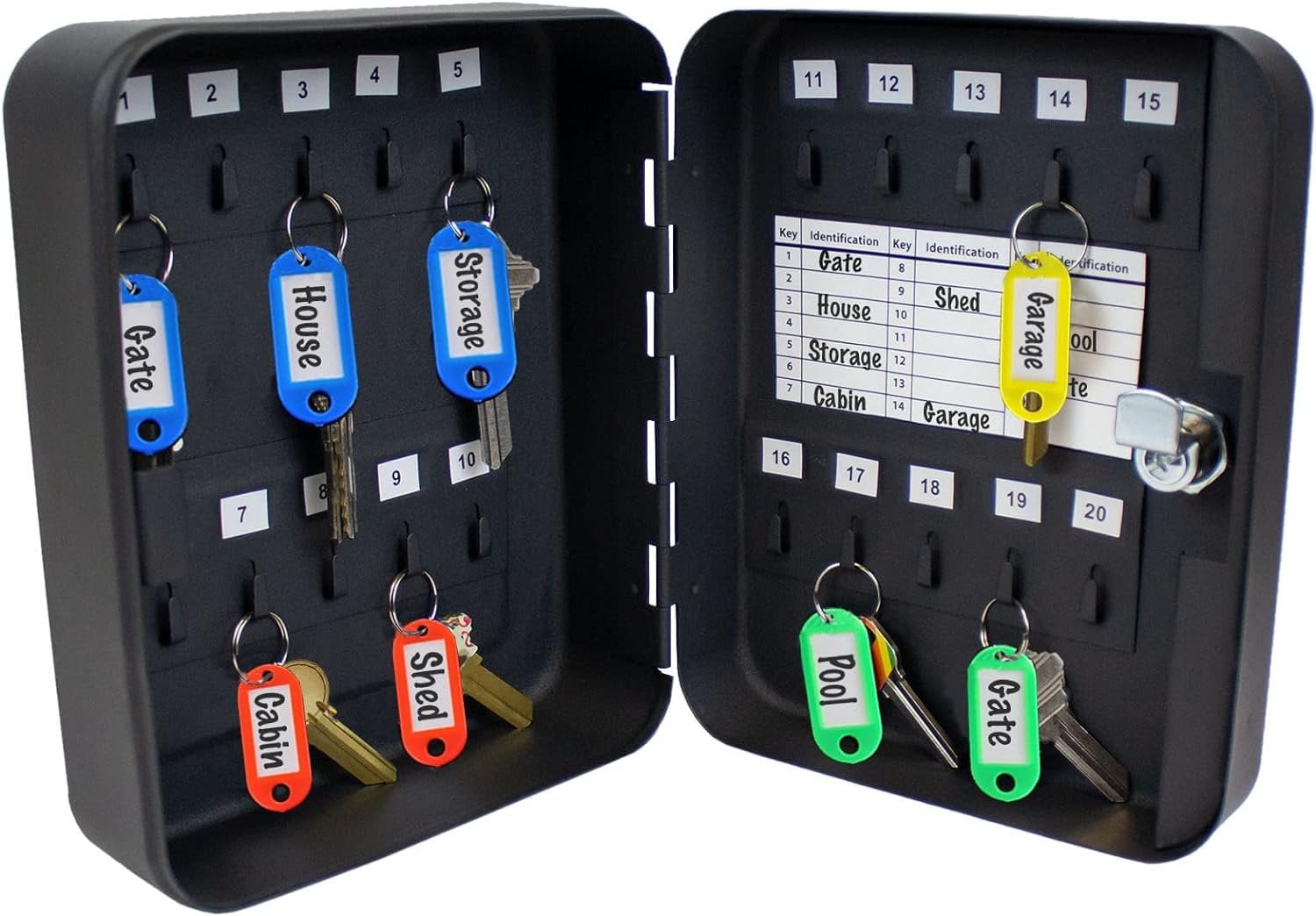 Lucky Line Metal Locking Key Cabinet, 20 Hook, Black - Walmart.com