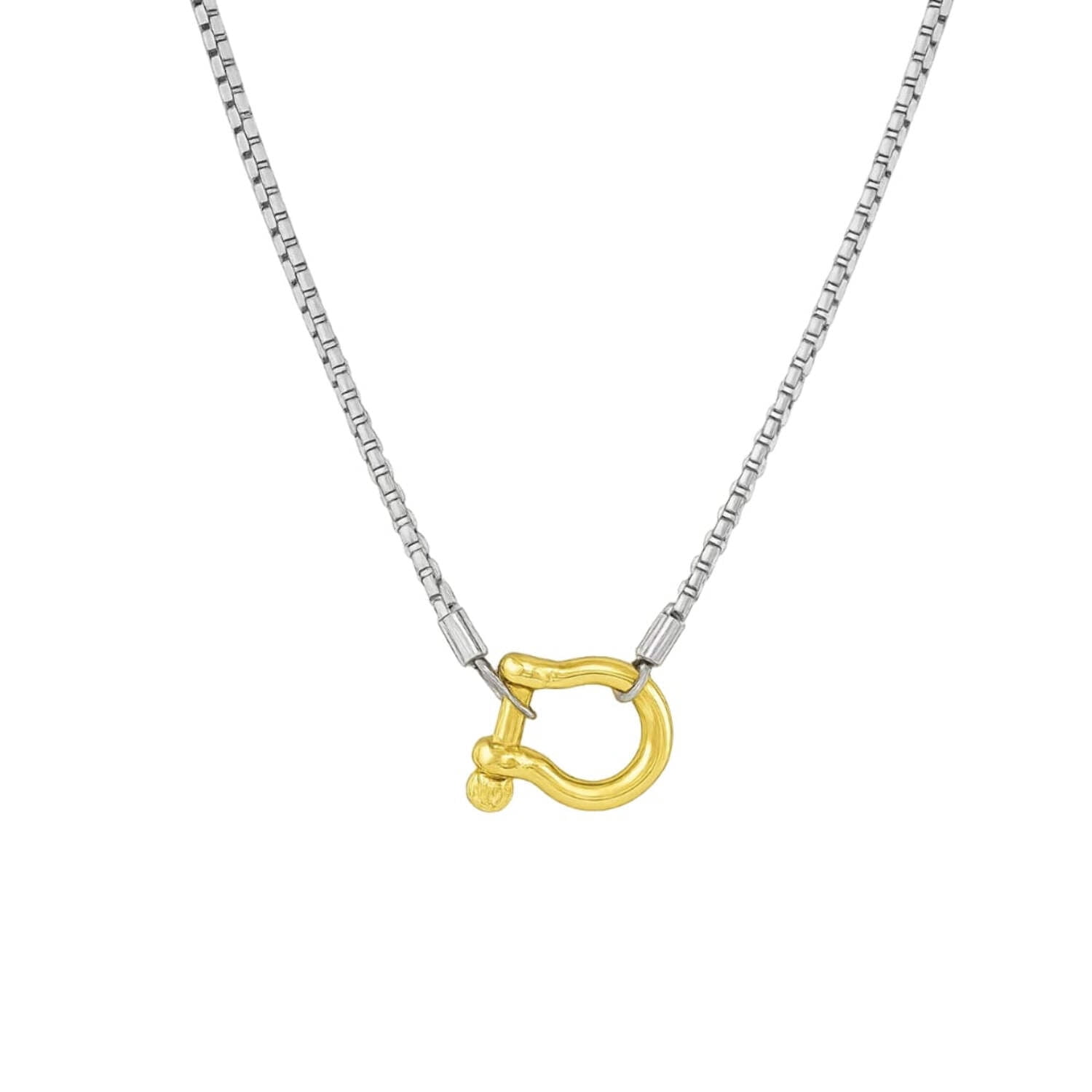 Lucky Lock Carabiner Necklace – Two-Tone Mixed Metal Horseshoe Pendant ...