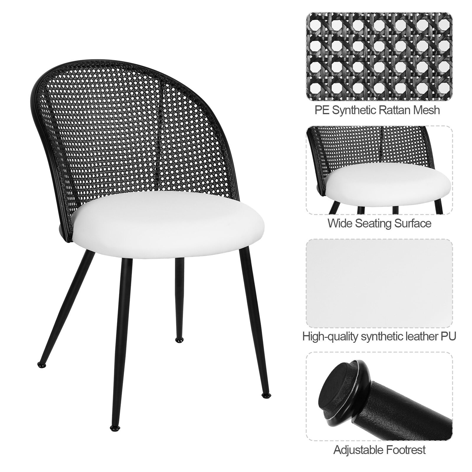 Lucky Monet Fabric Pu Upholstered Rattan Dining Chairs Set Of 2 4 22