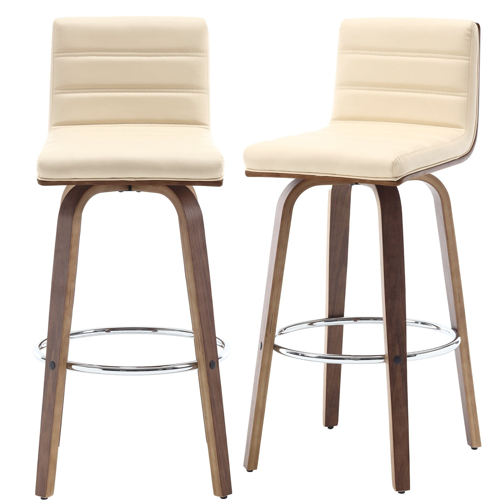 Lucky Monet Faux Leather Swivel Bar Stools, Wood Counter Stools Set of ...