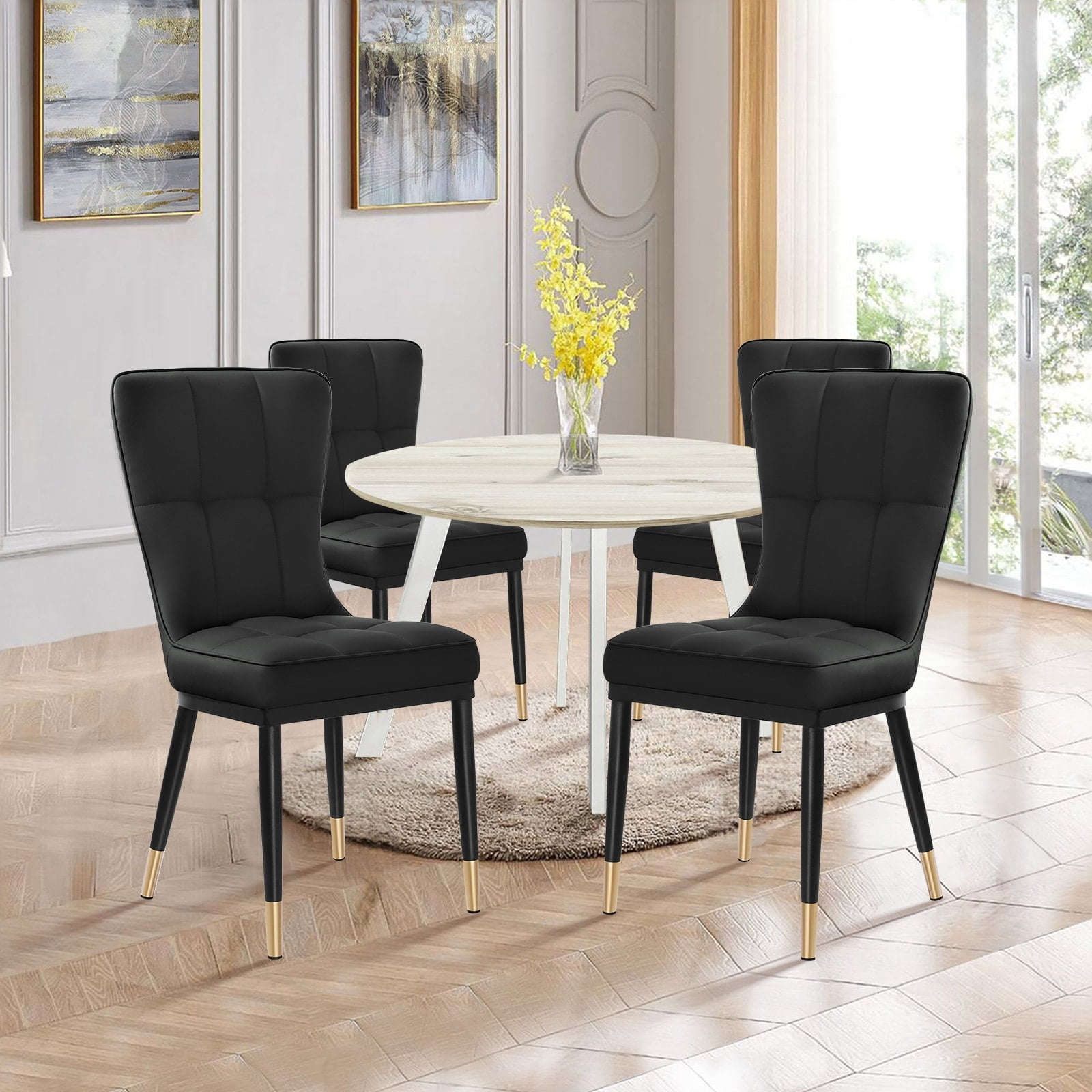 Lucky Monet Faux Leather Upholstered Dining Chairs Set of 4 with ...