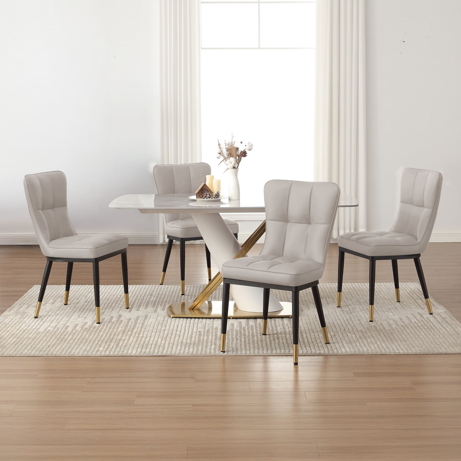 Lucky Monet Faux Leather Upholstered Dining Chairs Set of 4 with ...