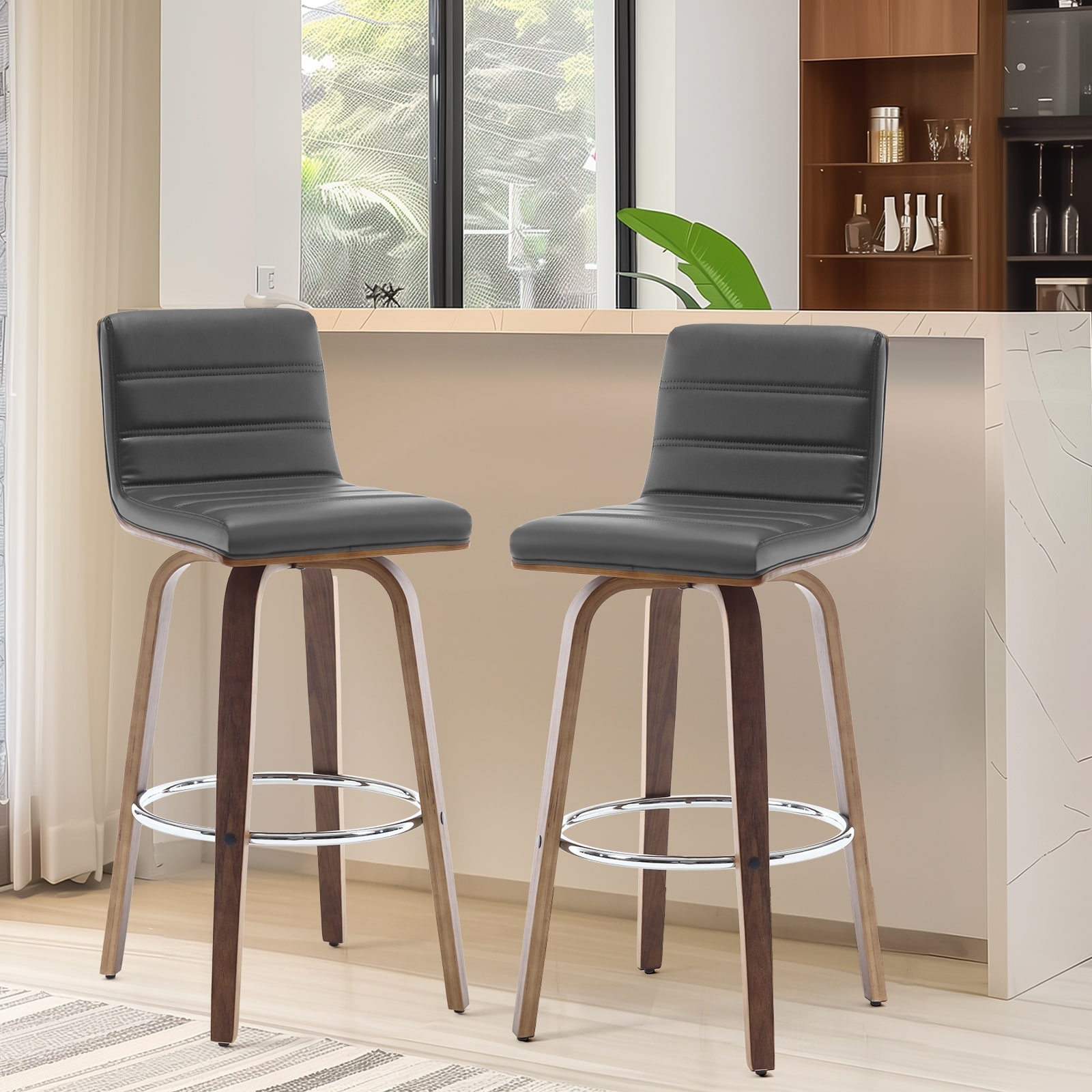 Lucky Monet Modern PU Leather Swivel Bar Stools Counter Height Stools ...