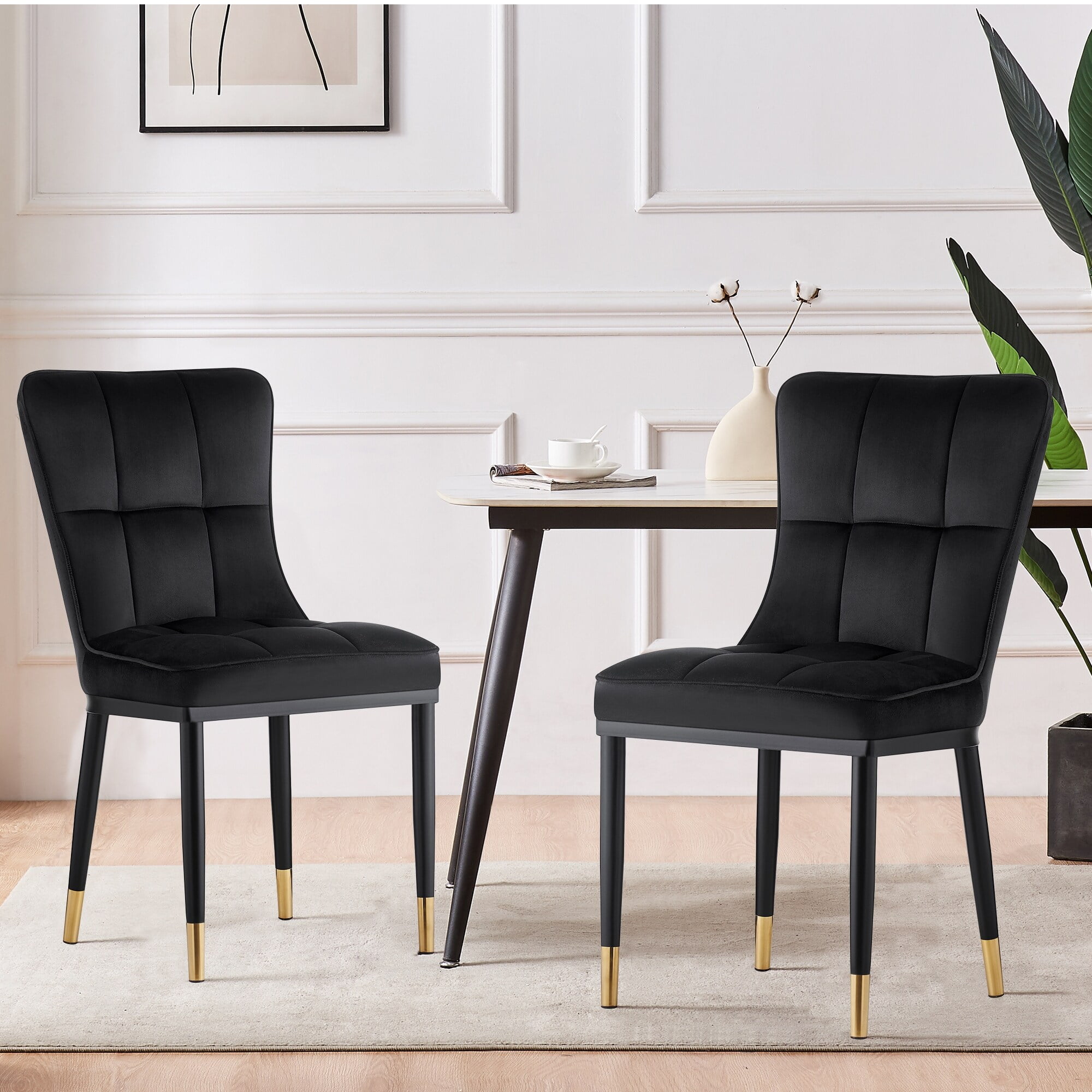 Lucky Monet Velvet Upholstered Dining Chairs with Metal Legs, Set of 2/ ...