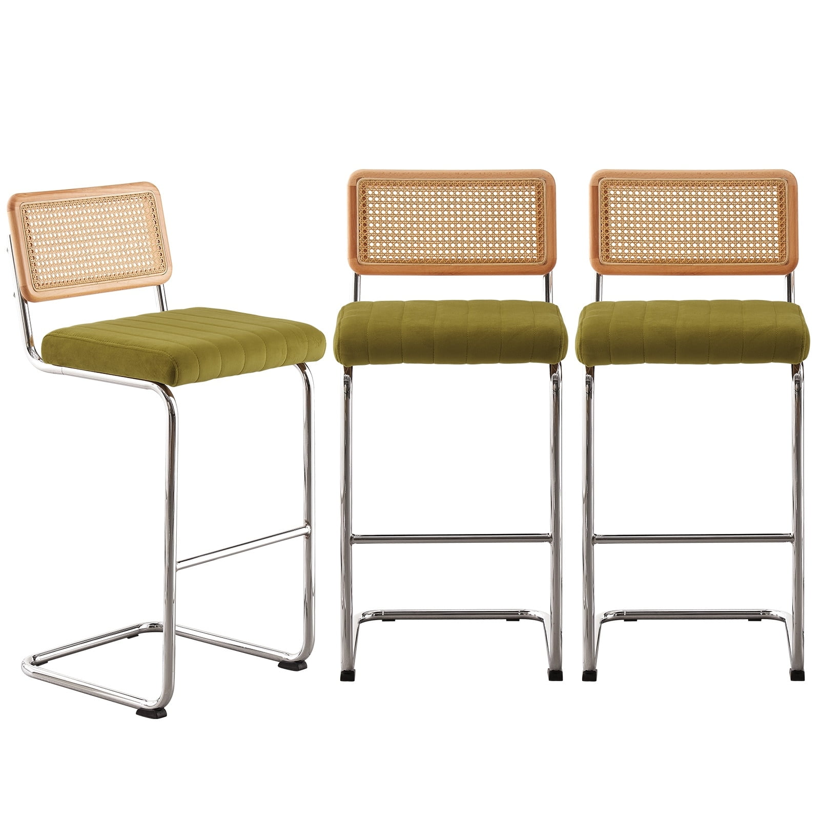 Lucky Monet Velvet Upholstered Rattan Counter/Bar Stools, Set of 2/3 ...