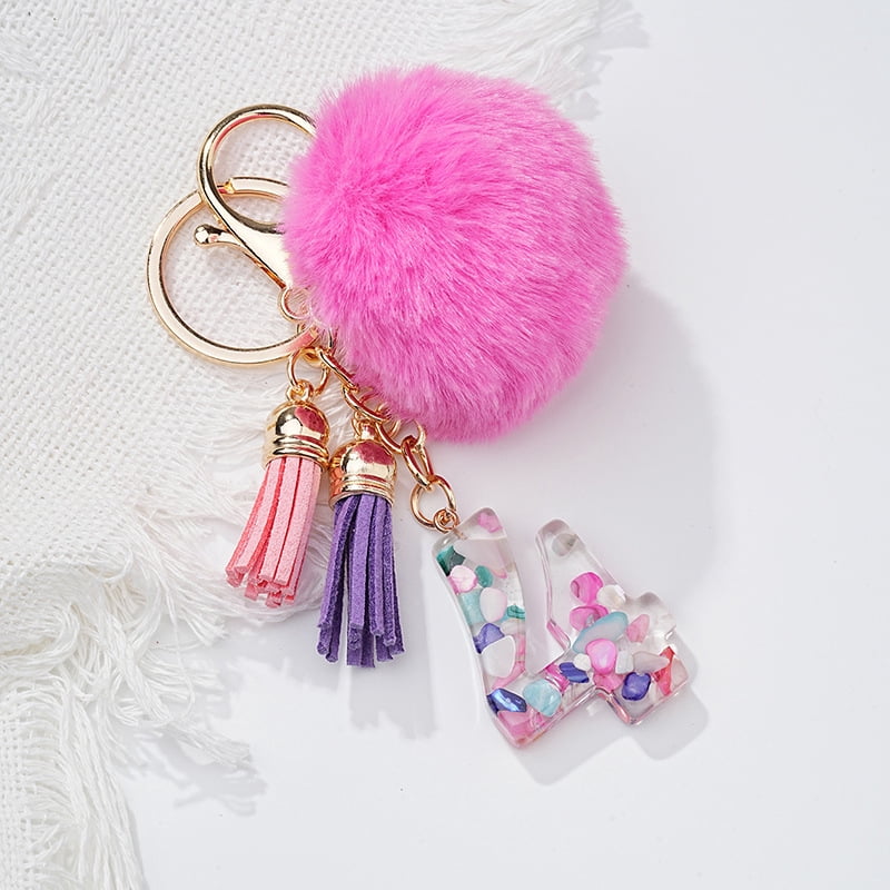 Lucky Number Pom-Pom Keychain Stone Pattern Unisex Transparent Crystal ...