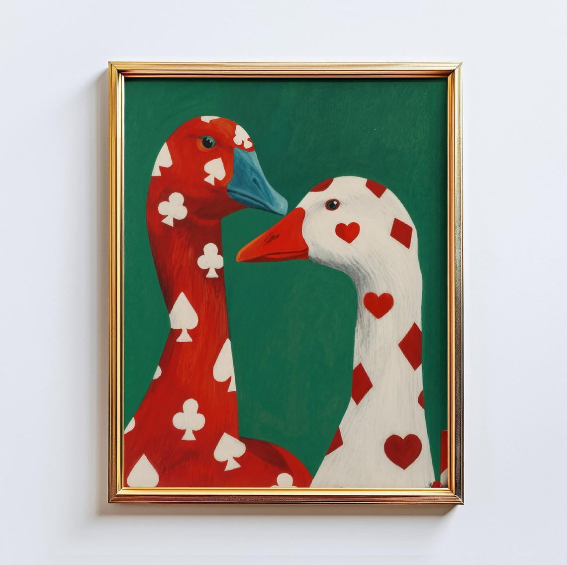 Lucky Pair – Abstract Goose Couple Wall Art, Playing Card Symbol Print ...