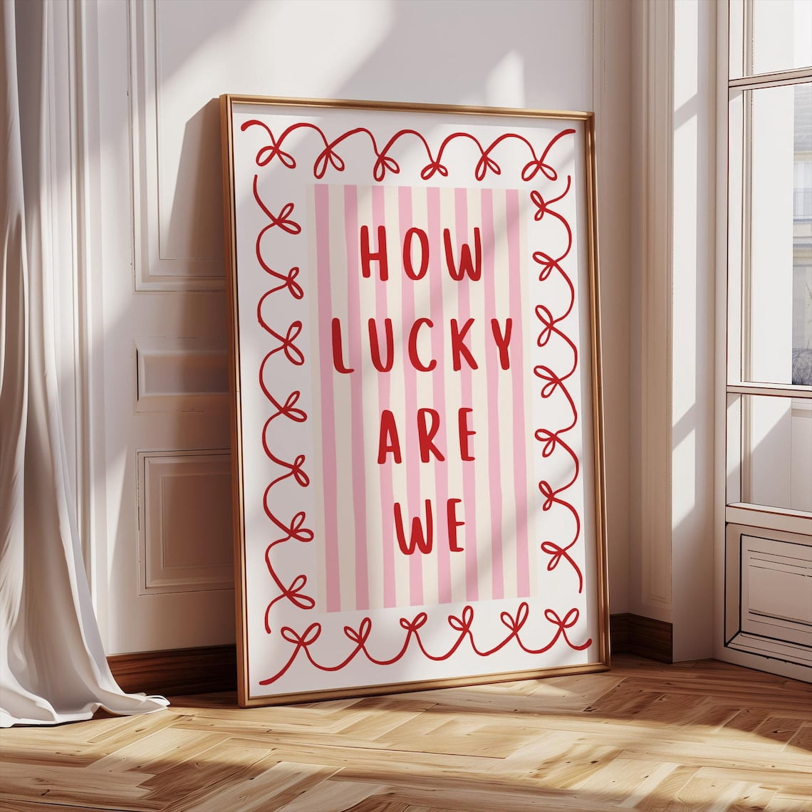 How Lucky Are We Poster-Coquette Room Decor, Pink Stripe, Preppy Pink ...