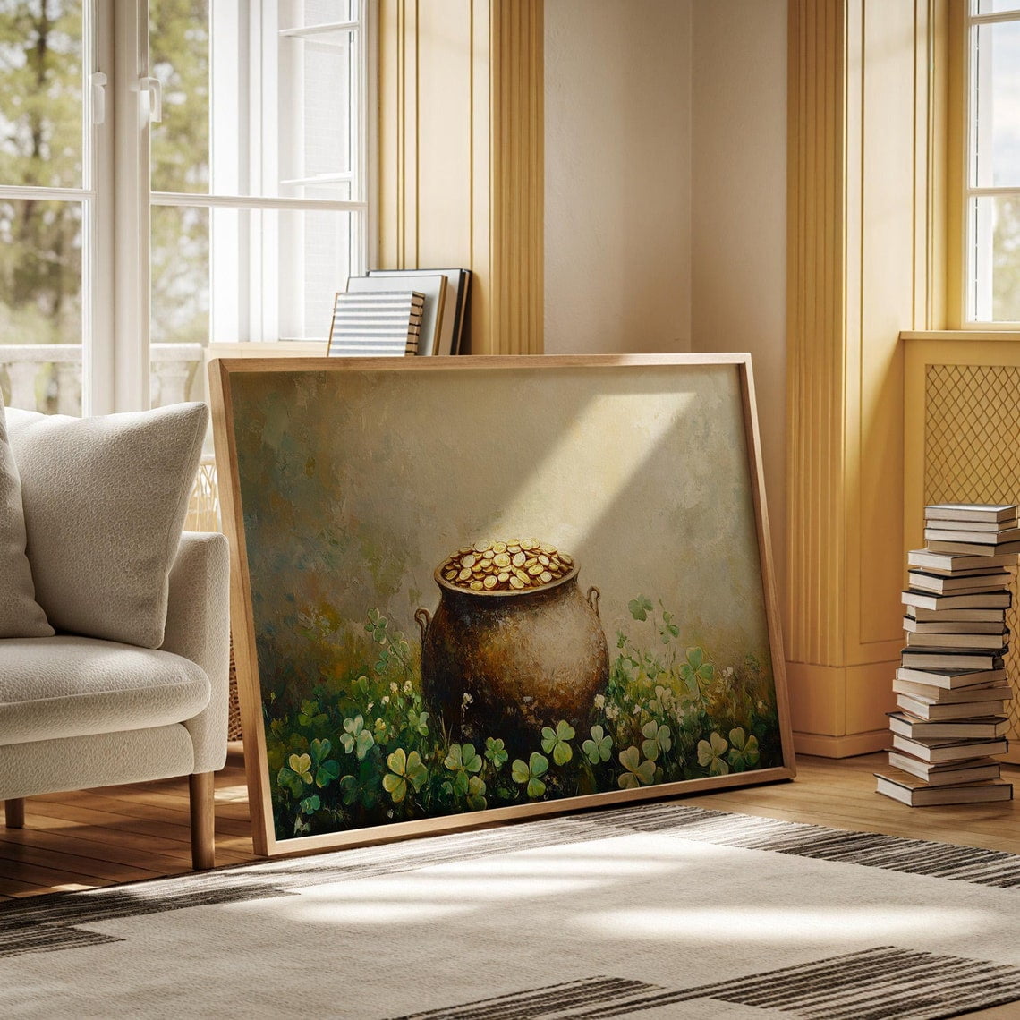 Lucky Pot Of Gold Wall Art - Vibrant Hangable Decor Featuring Shamrocks ...