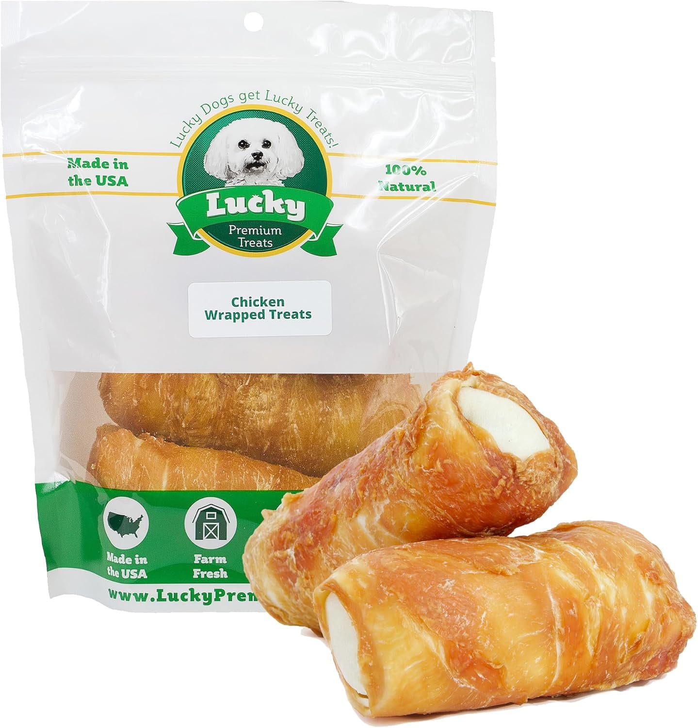 Lucky Premium Treats Chicken Wrapped Dog Treats – USA Made Raw Hide ...