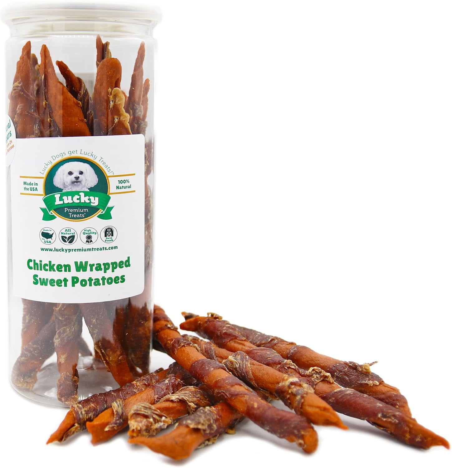 Lucky Premium Treats Chicken Wrapped Sweet Potato Dog Treats, Natural ...