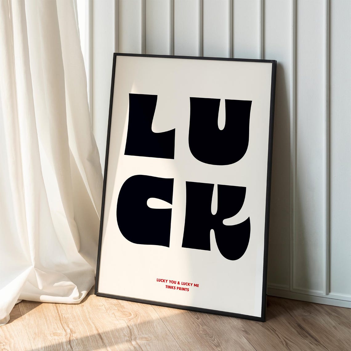Lucky Print, Luck Retro Typography Black Wall Art Print Home Decor ...