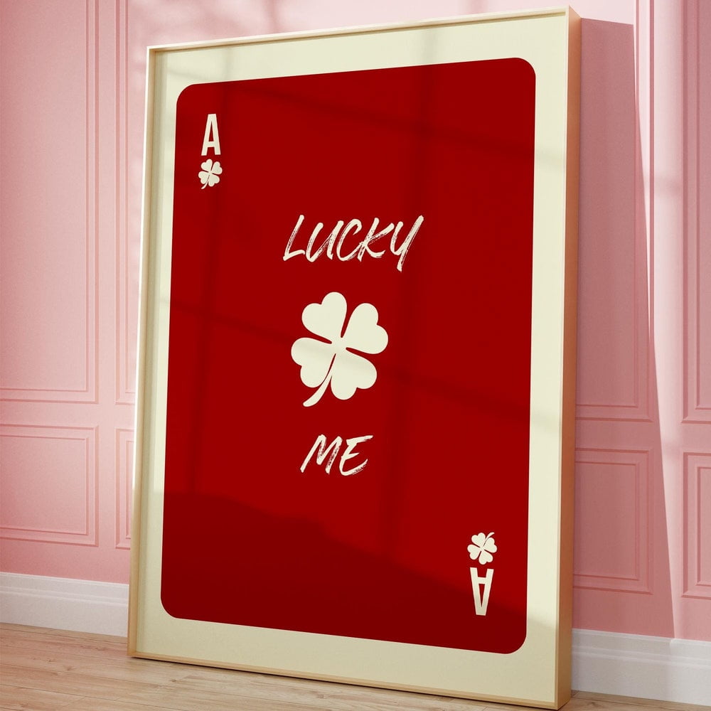 Lucky Me Print, Playing Retro Print, Trendy Love Wall Art, Red Poster ...