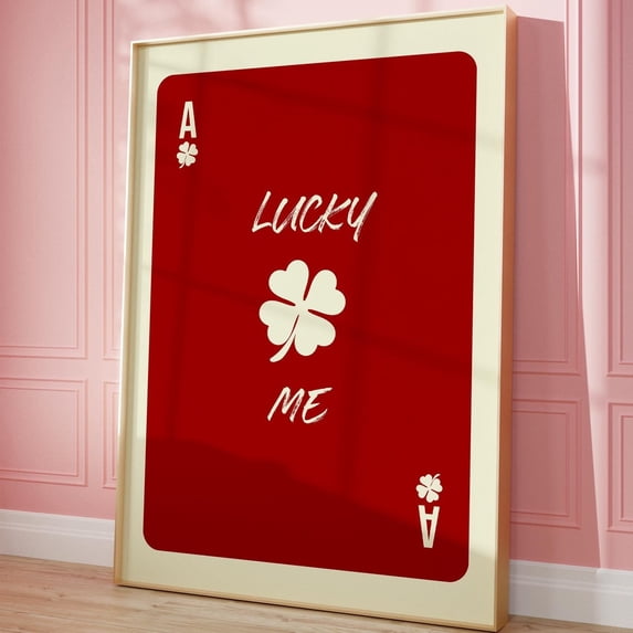 Lucky Me Print, Playing Retro Print, Trendy Love Wall Art, Red Poster ...