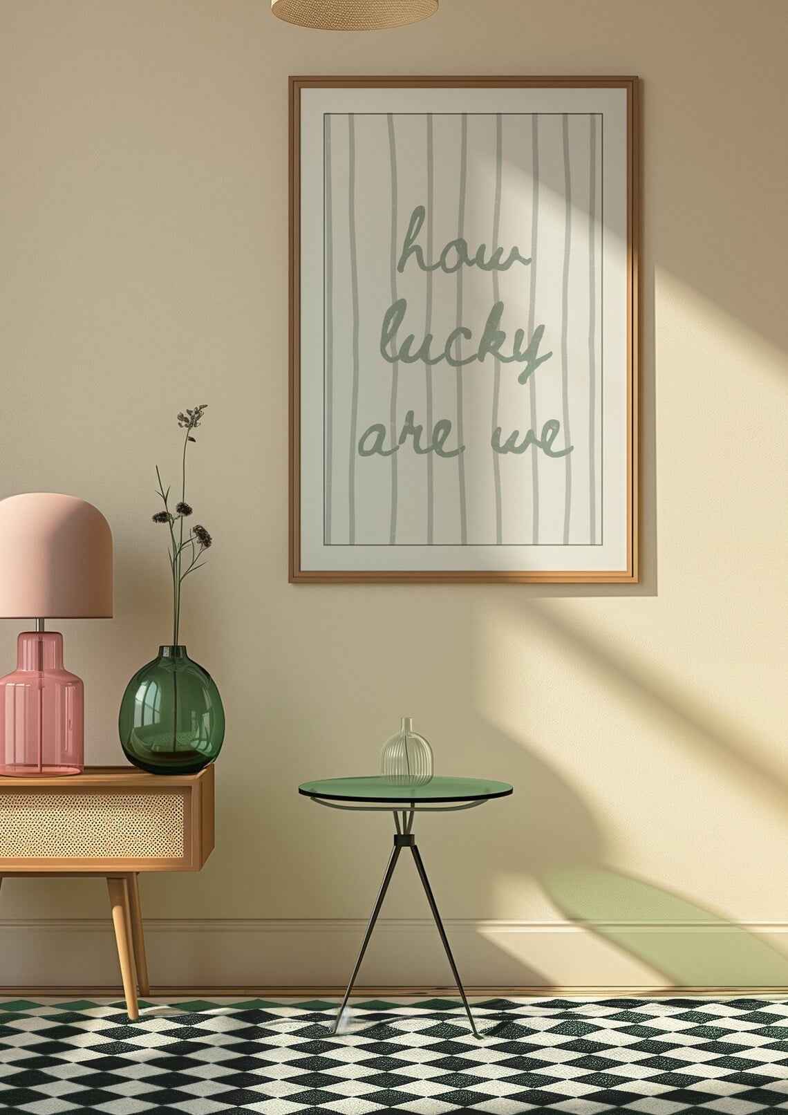 How Lucky Are We Print, Sage Green Striped Print, Retro Print, Trendy ...