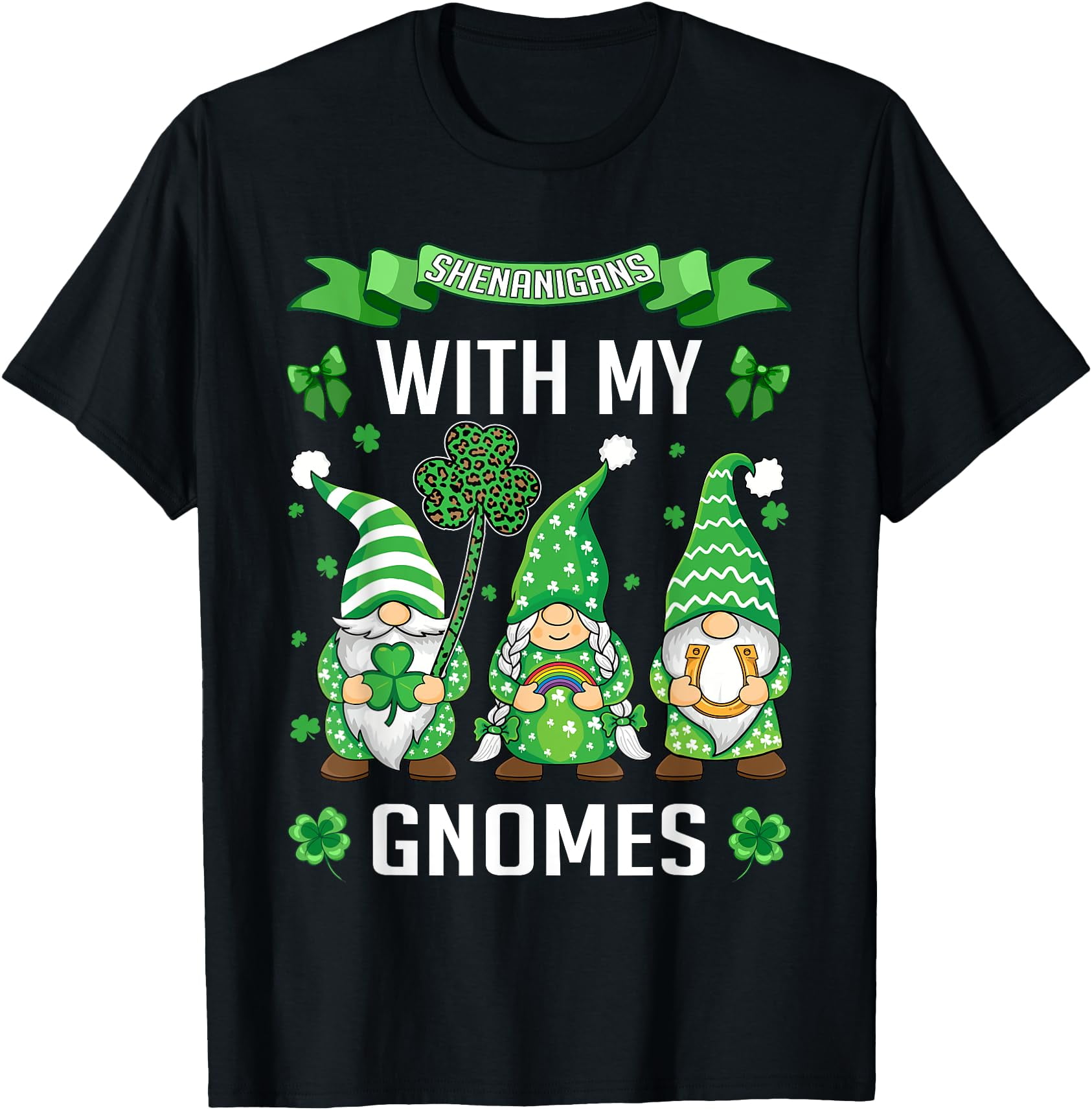 Lucky Shamrock Leopard Gnomes Irish 2025 Celebration Tee Shamrock Shirt ...