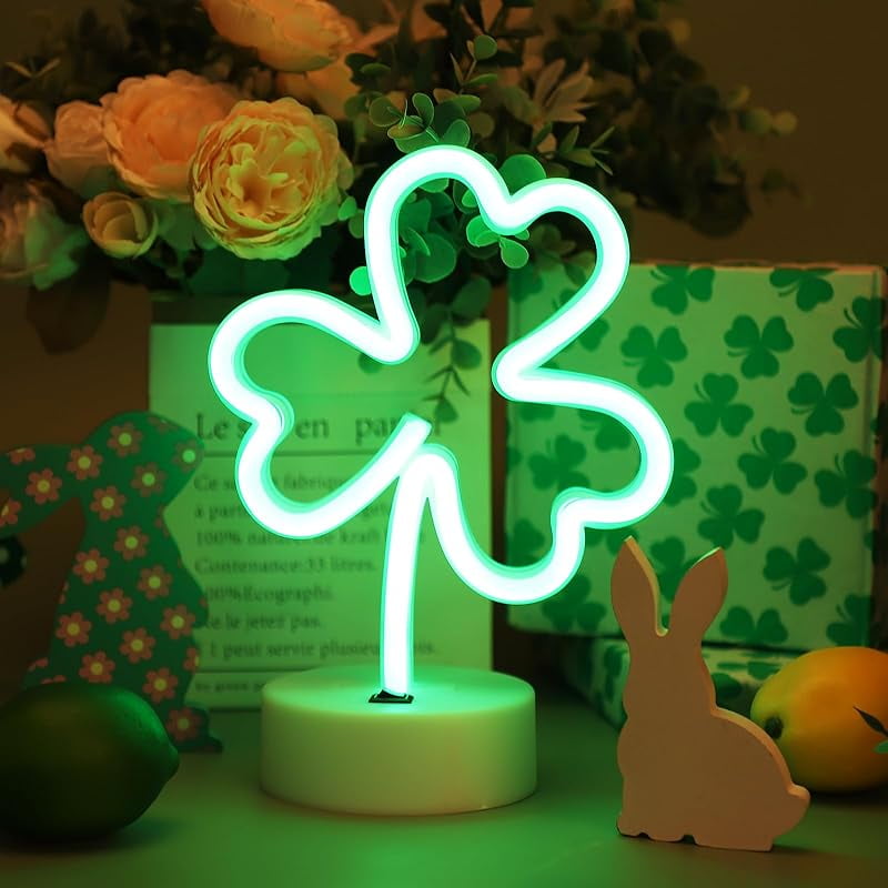 Lucky Shamrock Neon Sign for St. Patrick's Day Home Decor, USB/Battery ...